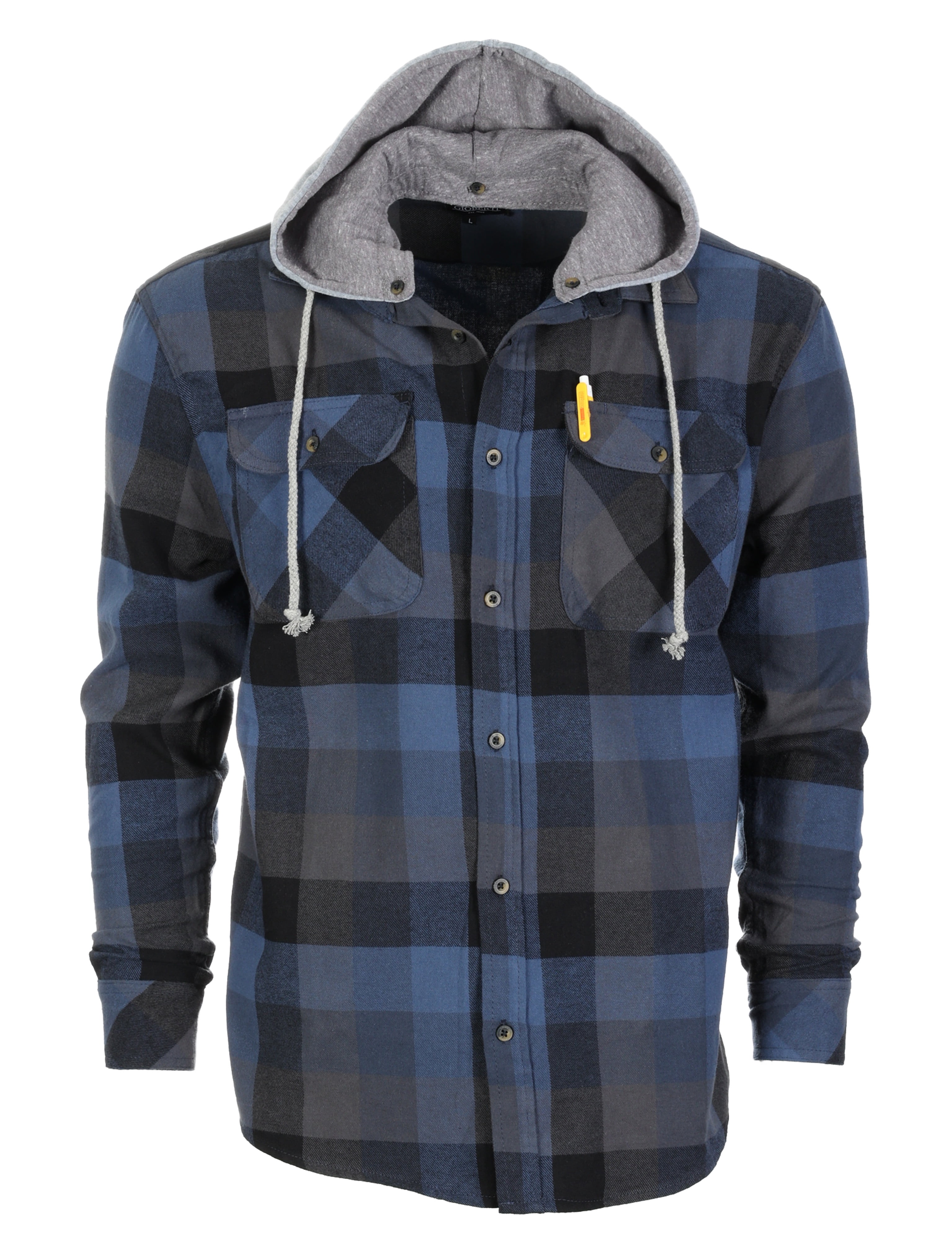 Gioberti Men's Removable Hoodie Plaid Checkered Flannel Button Down ...