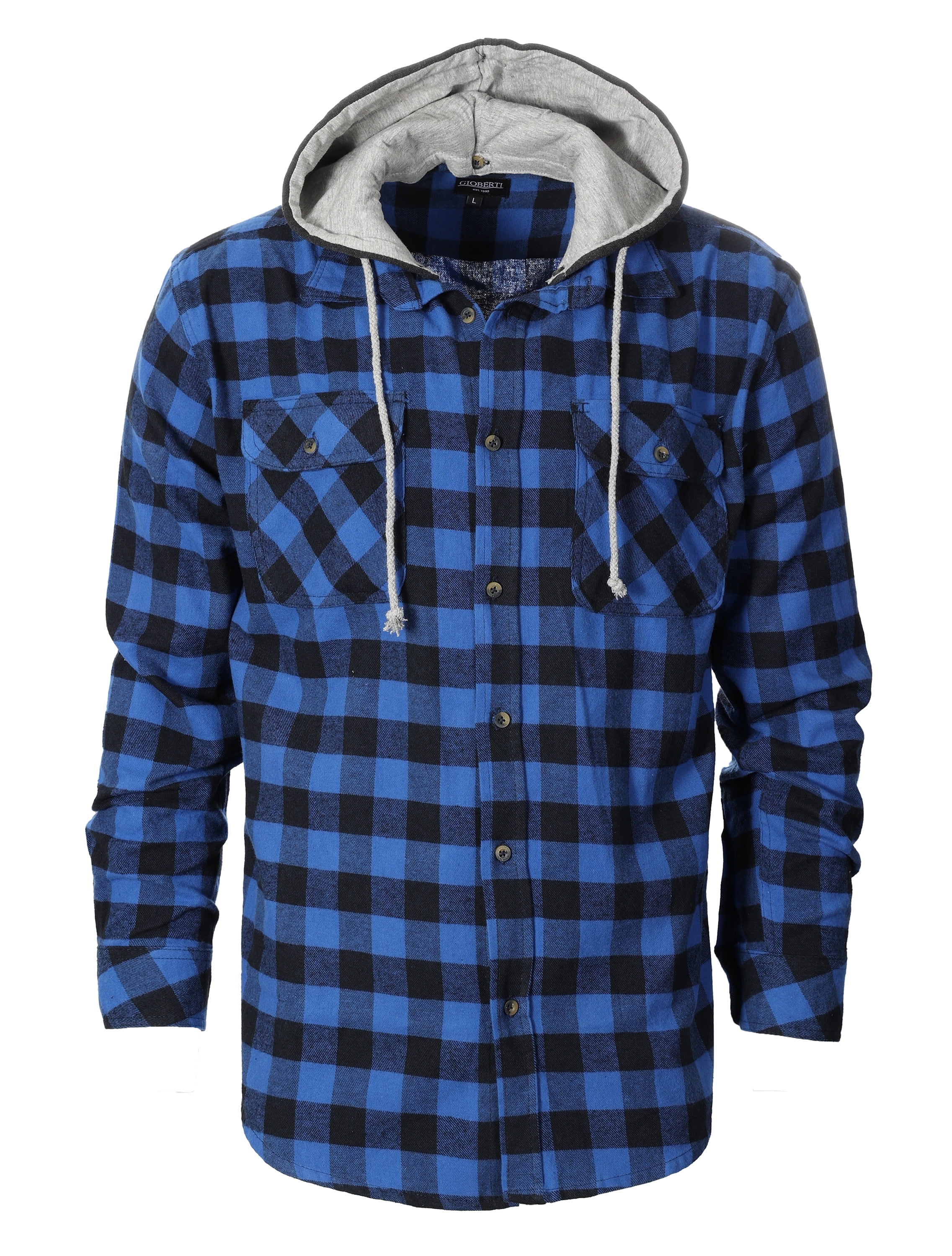 Gioberti Men's Removable Hoodie Plaid Checkered Flannel Button Down ...