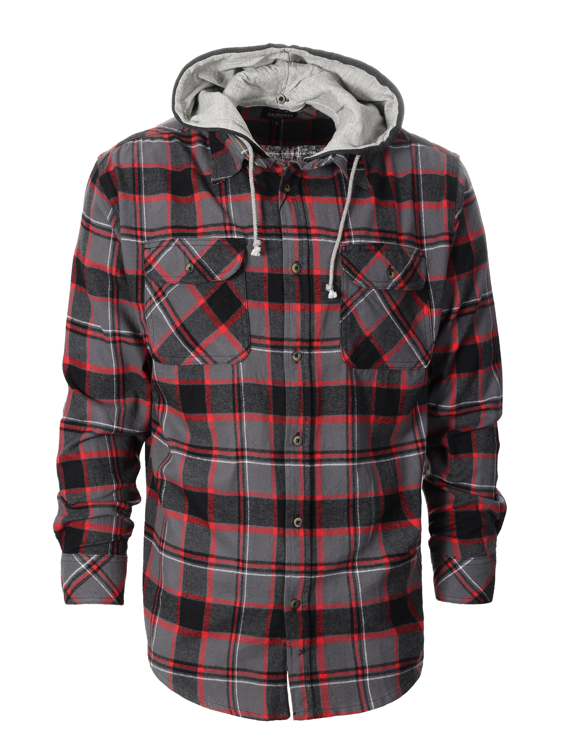 Gioberti Men's Removable Hoodie Plaid Checkered Flannel Button Down ...