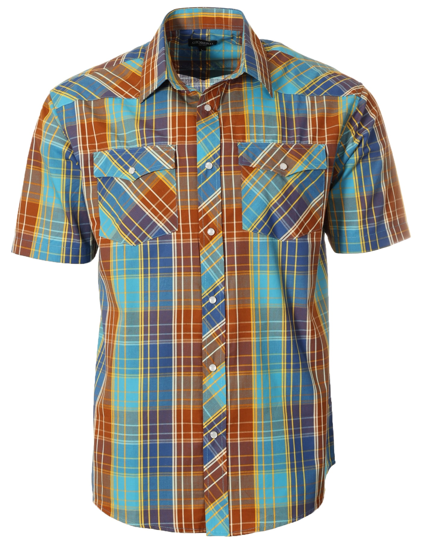 Gioberti Men's Short Sleeve Plaid Western Shirt W/Pearl Snap-on Buttons ...