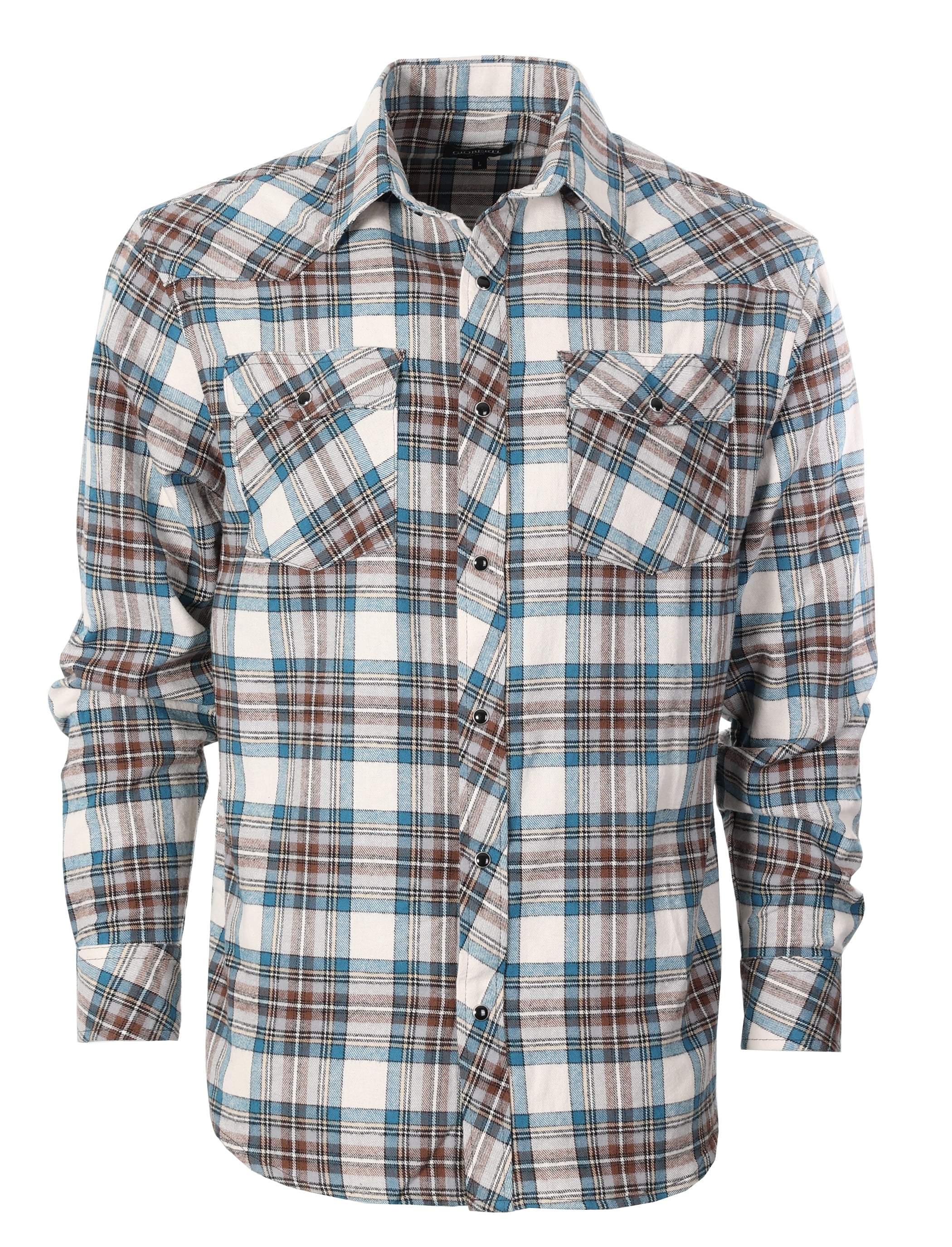 Gioberti Men 100% Cotton Western Flannel Plaid Shirt w/Snap-on Button ...