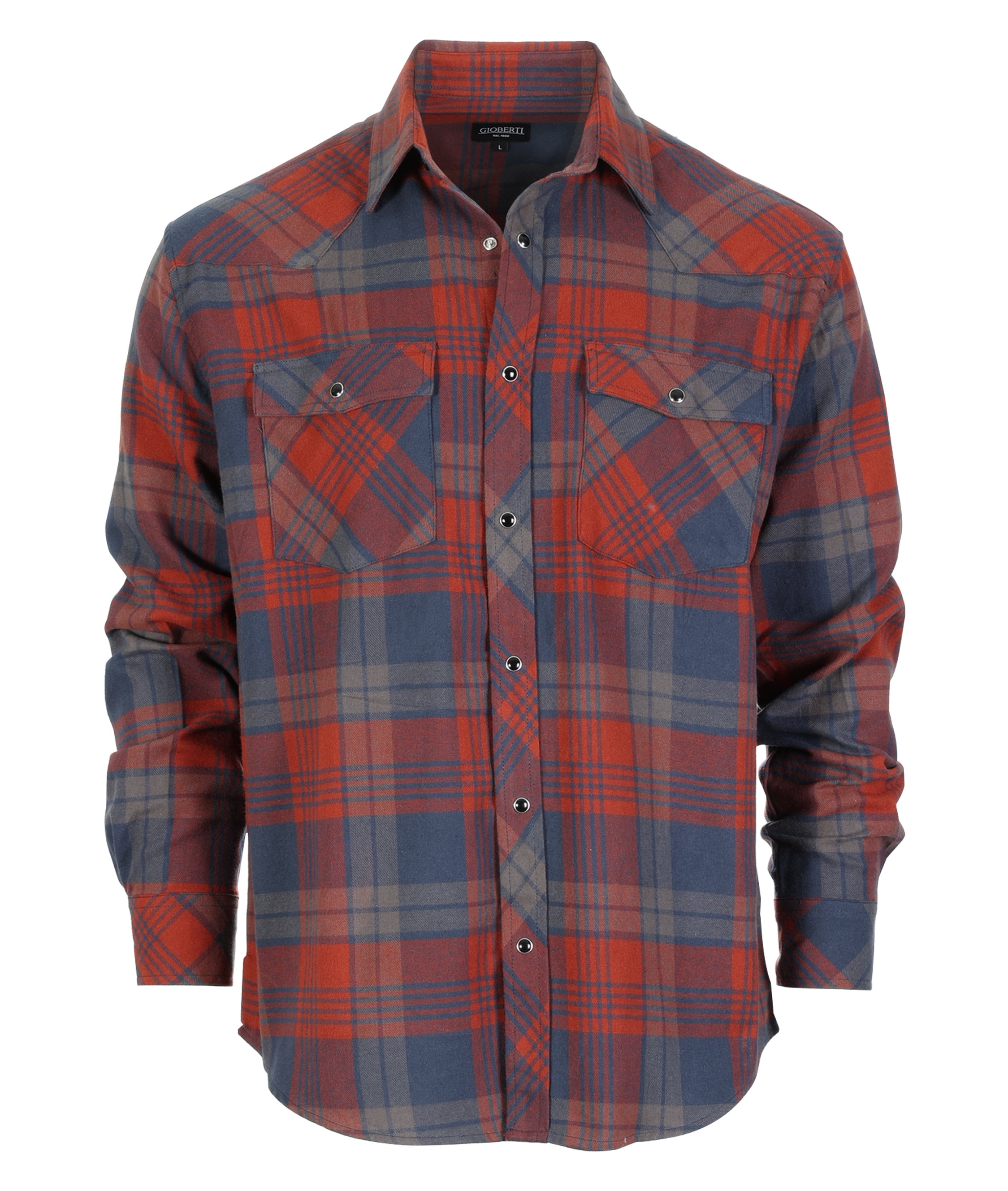 Gioberti Men 100% Cotton Western Flannel Plaid Shirt w/Snap-on Button ...