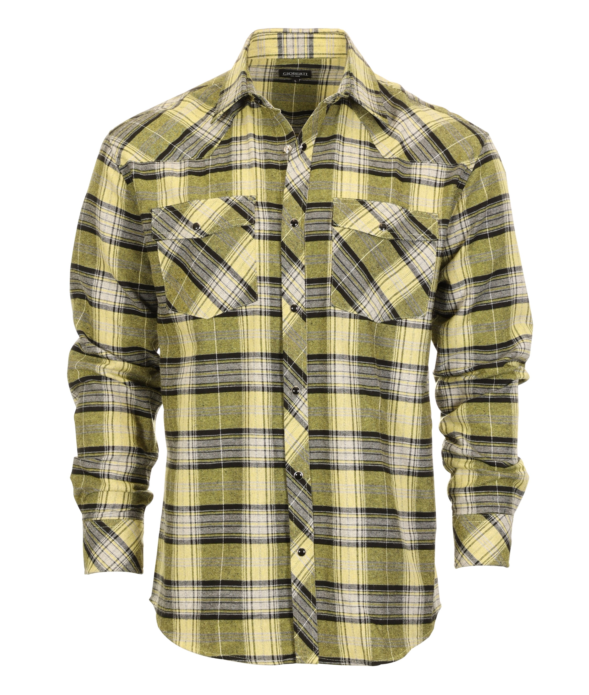 Gioberti Men 100% Cotton Western Flannel Plaid Shirt w/Snap-on Button ...