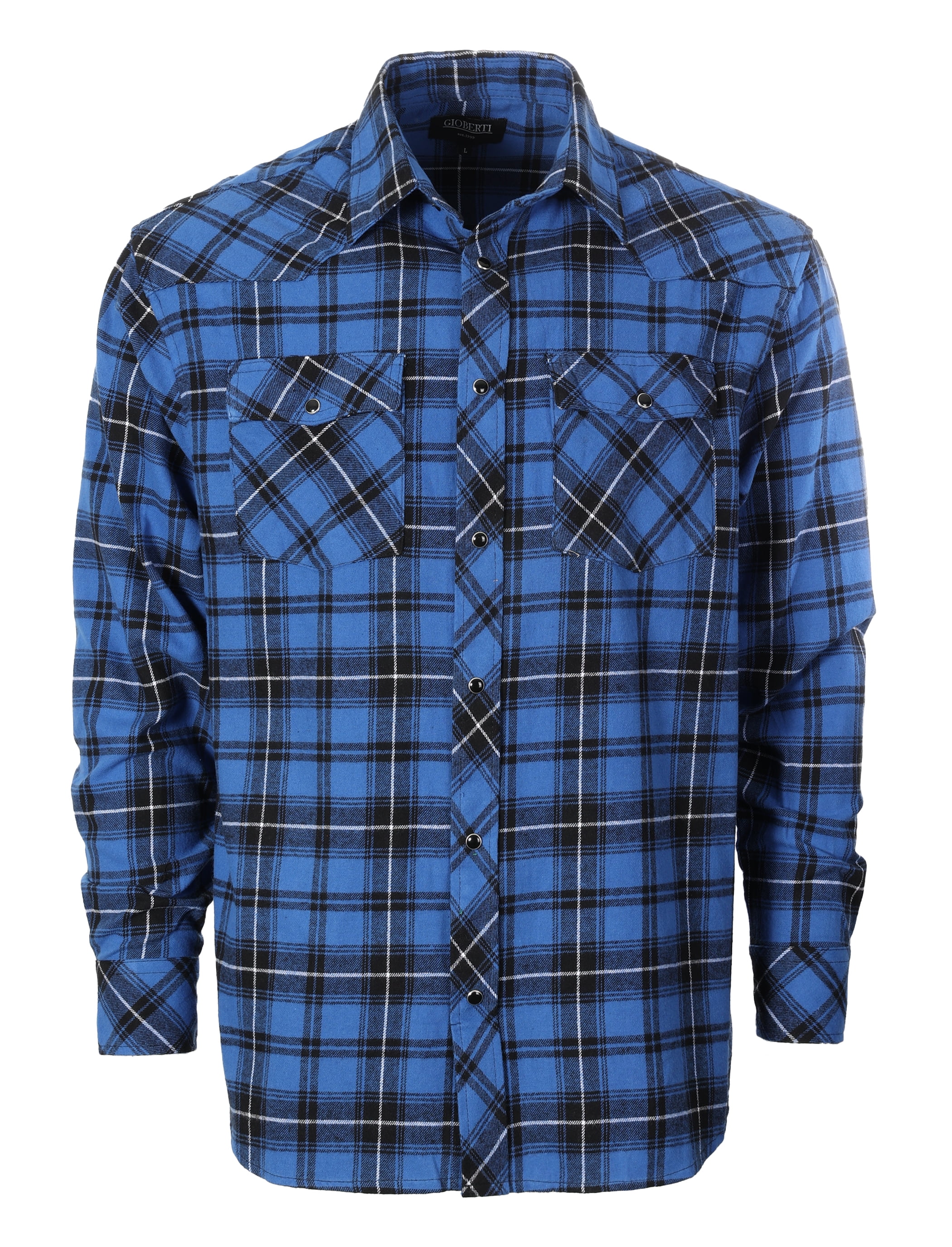Gioberti Men 100% Cotton Western Flannel Plaid Shirt w/Snap-on Button ...