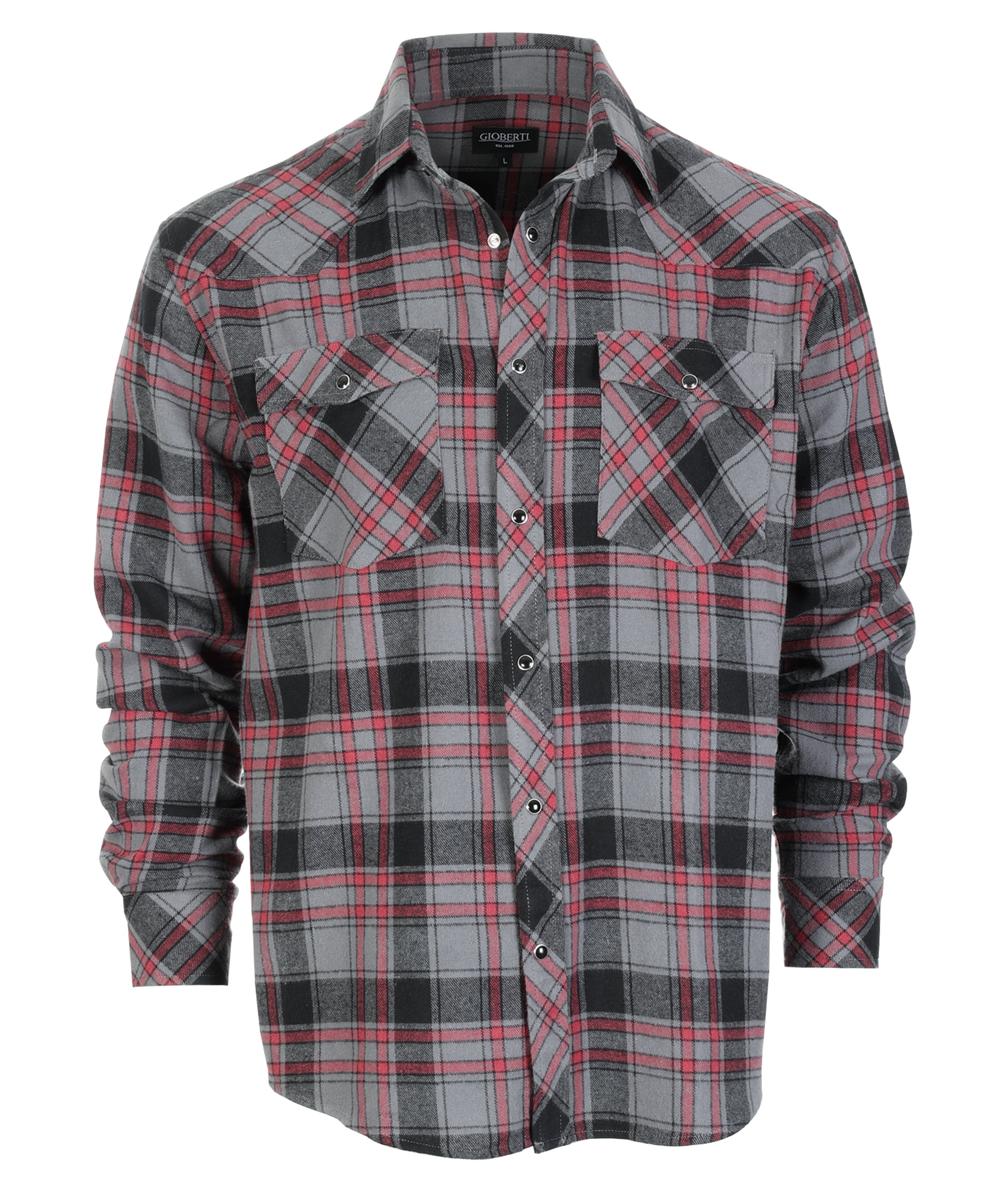 Gioberti Men's 100% Cotton Western Flannel Plaid Shirt w/Snap-on Button ...