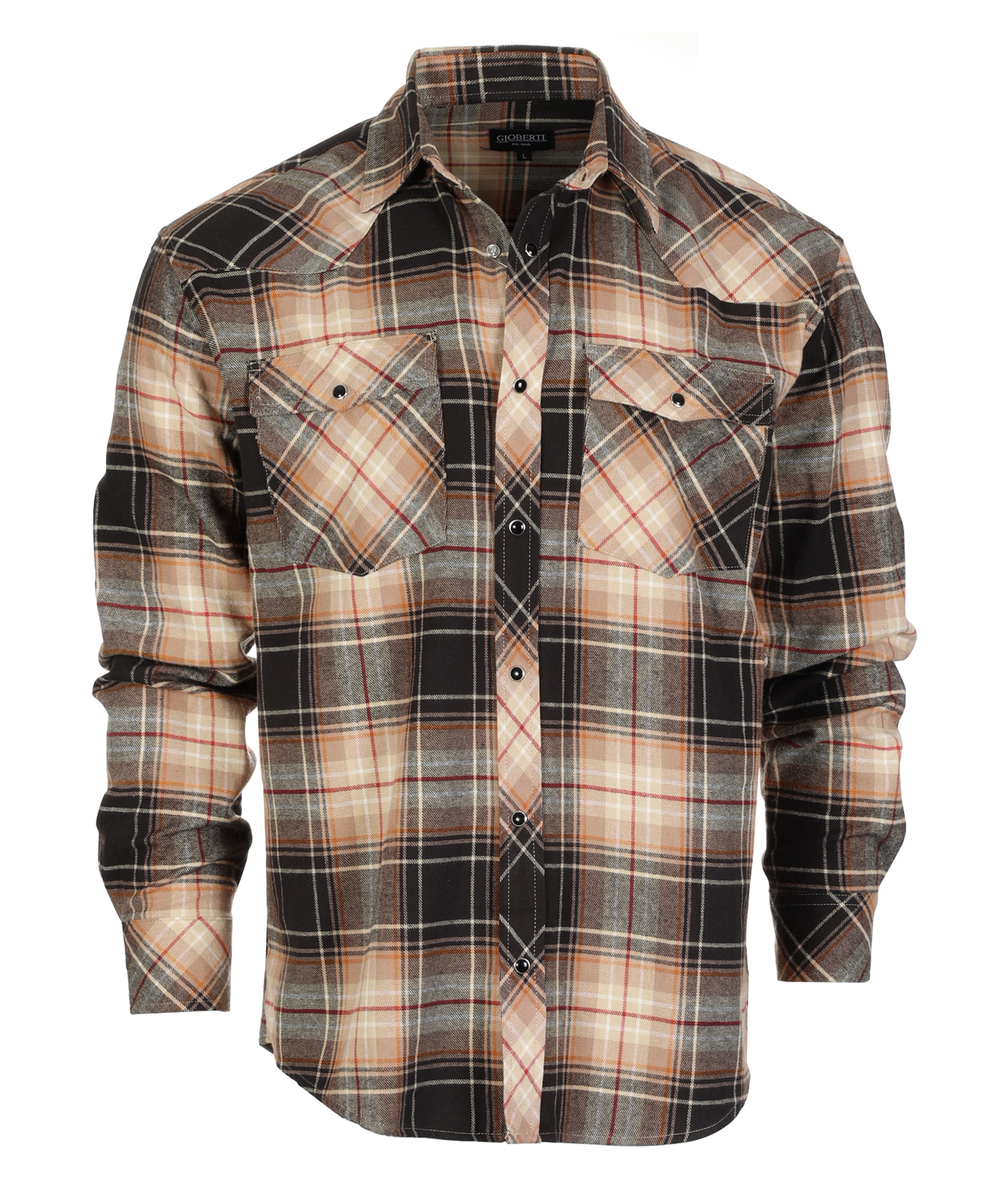 Gioberti Men 100% Cotton Western Flannel Plaid Shirt w/Snap-on Button ...