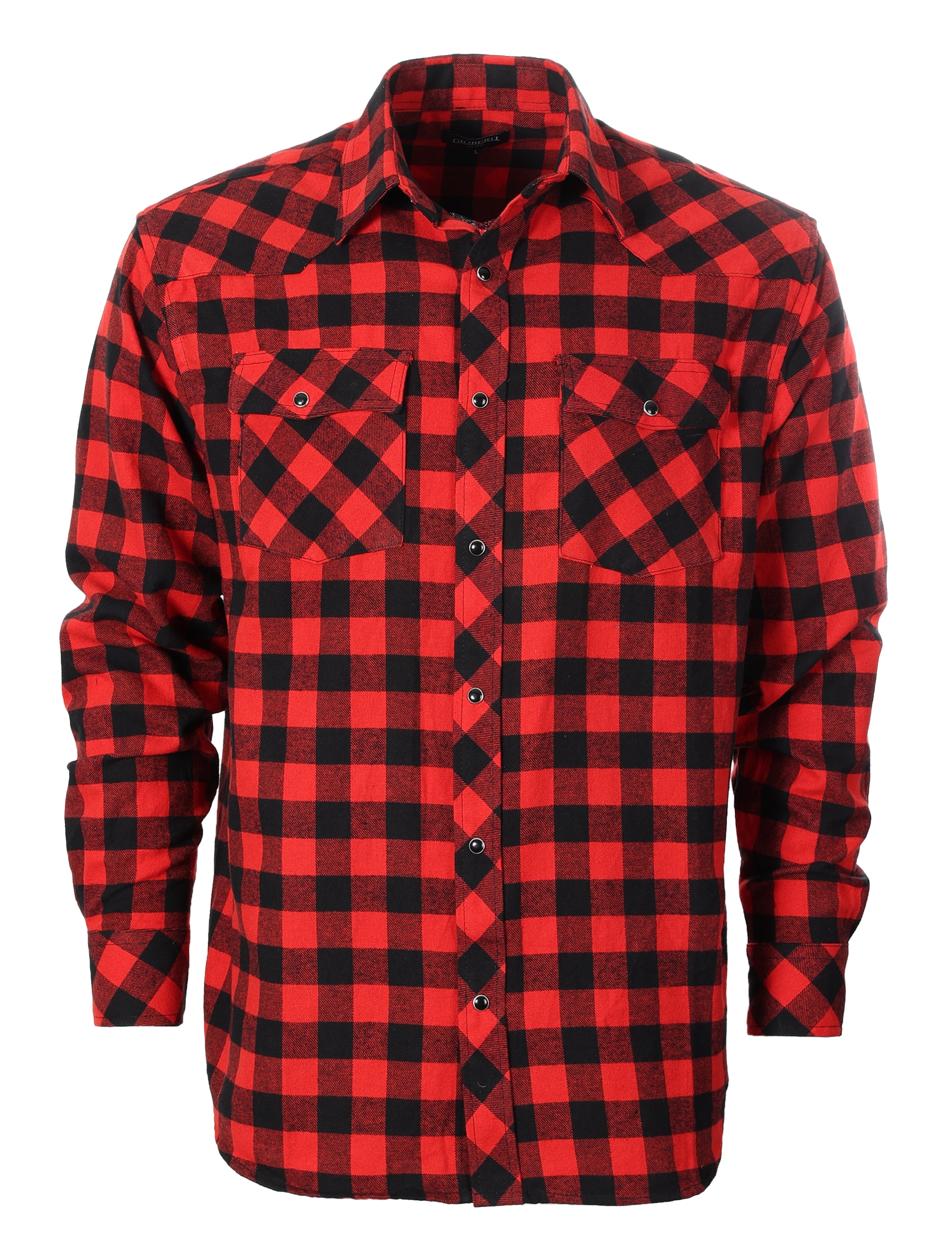 Gioberti Men's 100% Cotton Western Flannel Plaid Shirt w/Snap-on Button ...