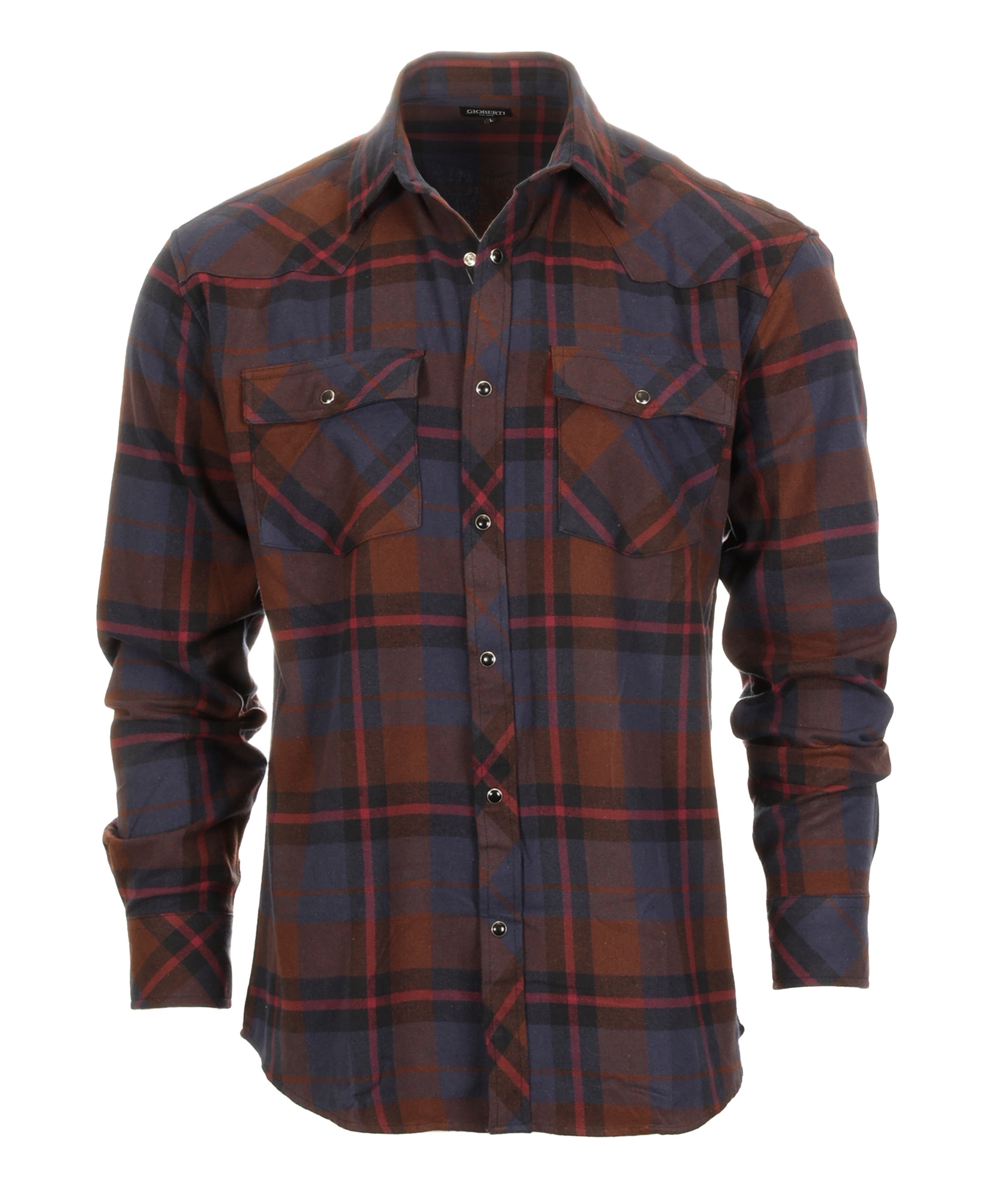 Gioberti Men's 100% Cotton Western Flannel Plaid Shirt w/Snap-on Button ...