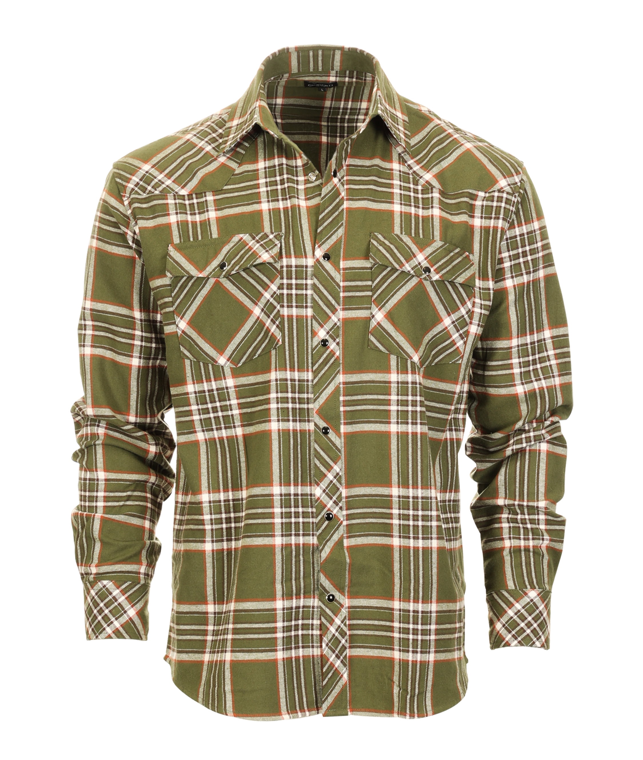 Gioberti Men's 100% Cotton Western Flannel Plaid Shirt w/Snap-on Button ...