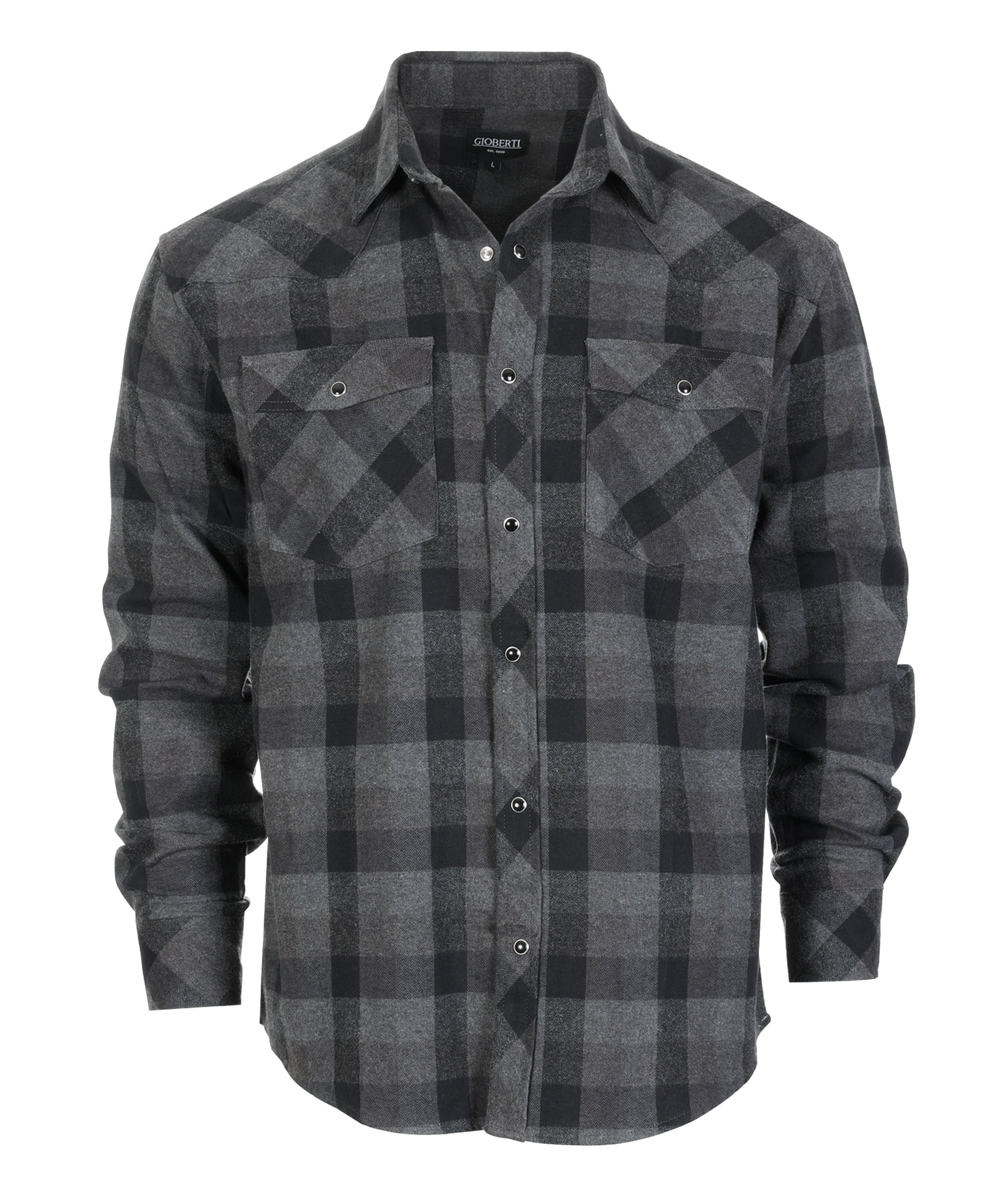 Gioberti Men 100% Cotton Western Flannel Plaid Shirt w/Snap-on Button ...