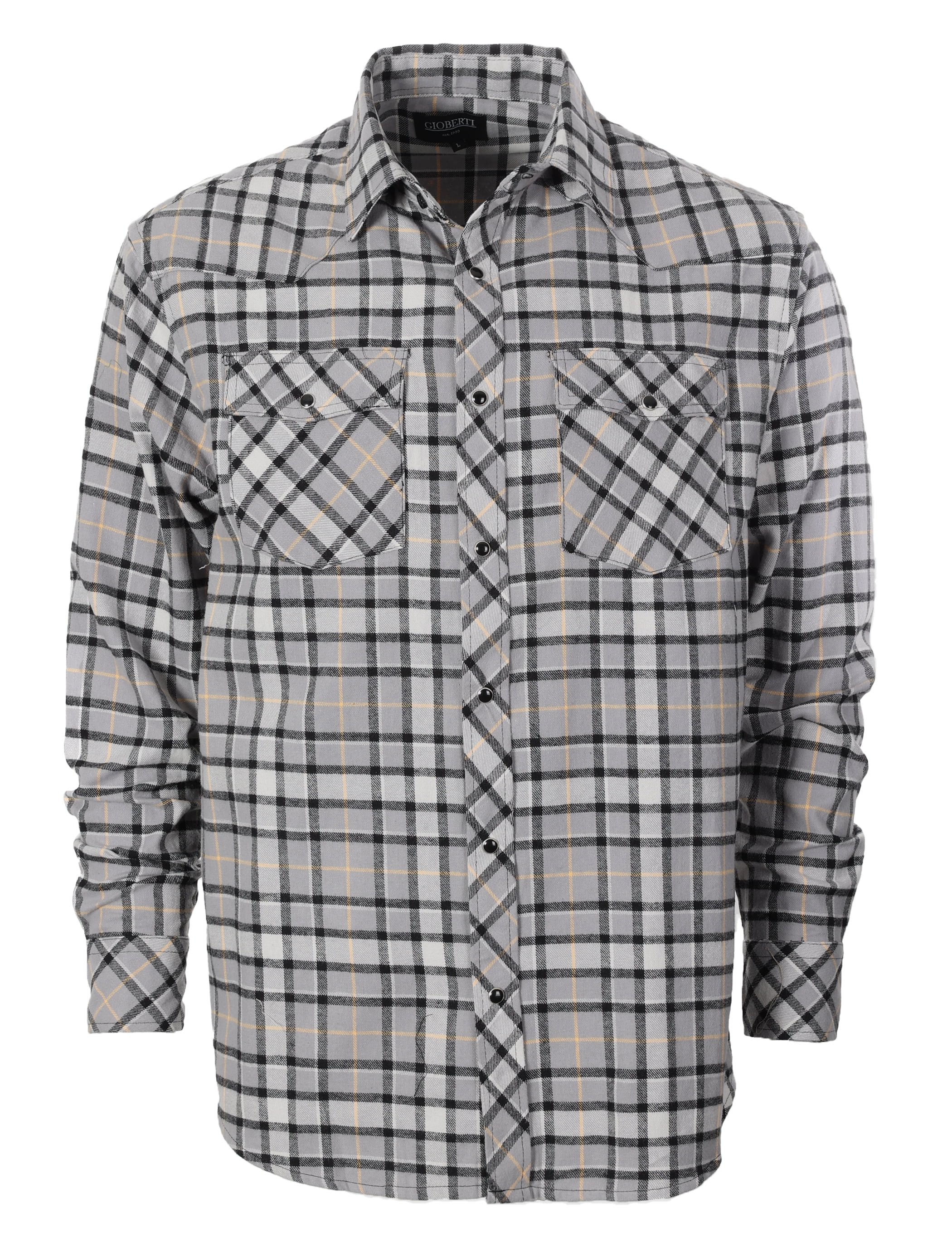 Gioberti Men 100% Cotton Western Flannel Plaid Shirt w/Snap-on Button ...