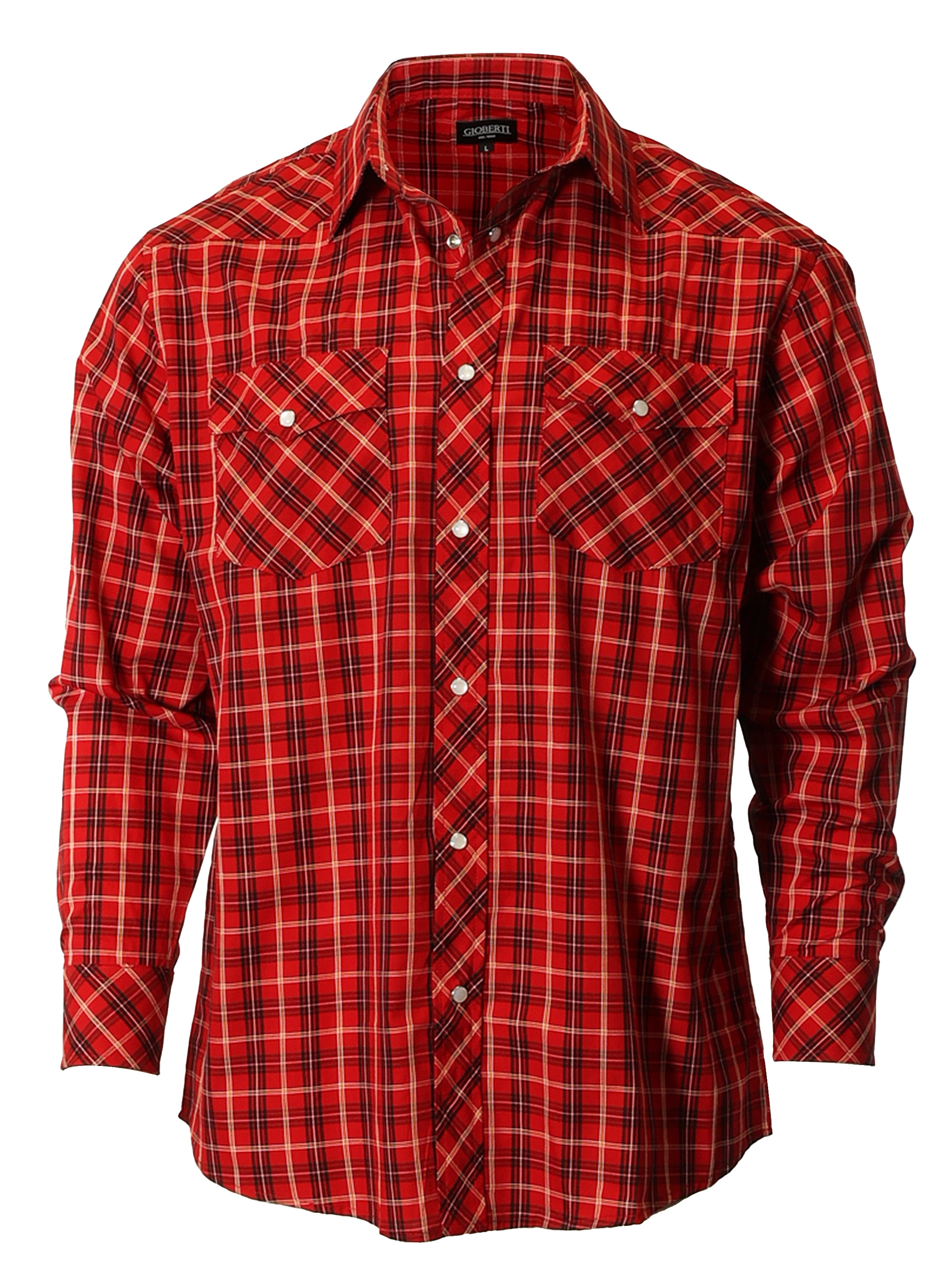 Gioberti Men's Western Plaid Long Sleeve Shirt with Pearl Snap ...