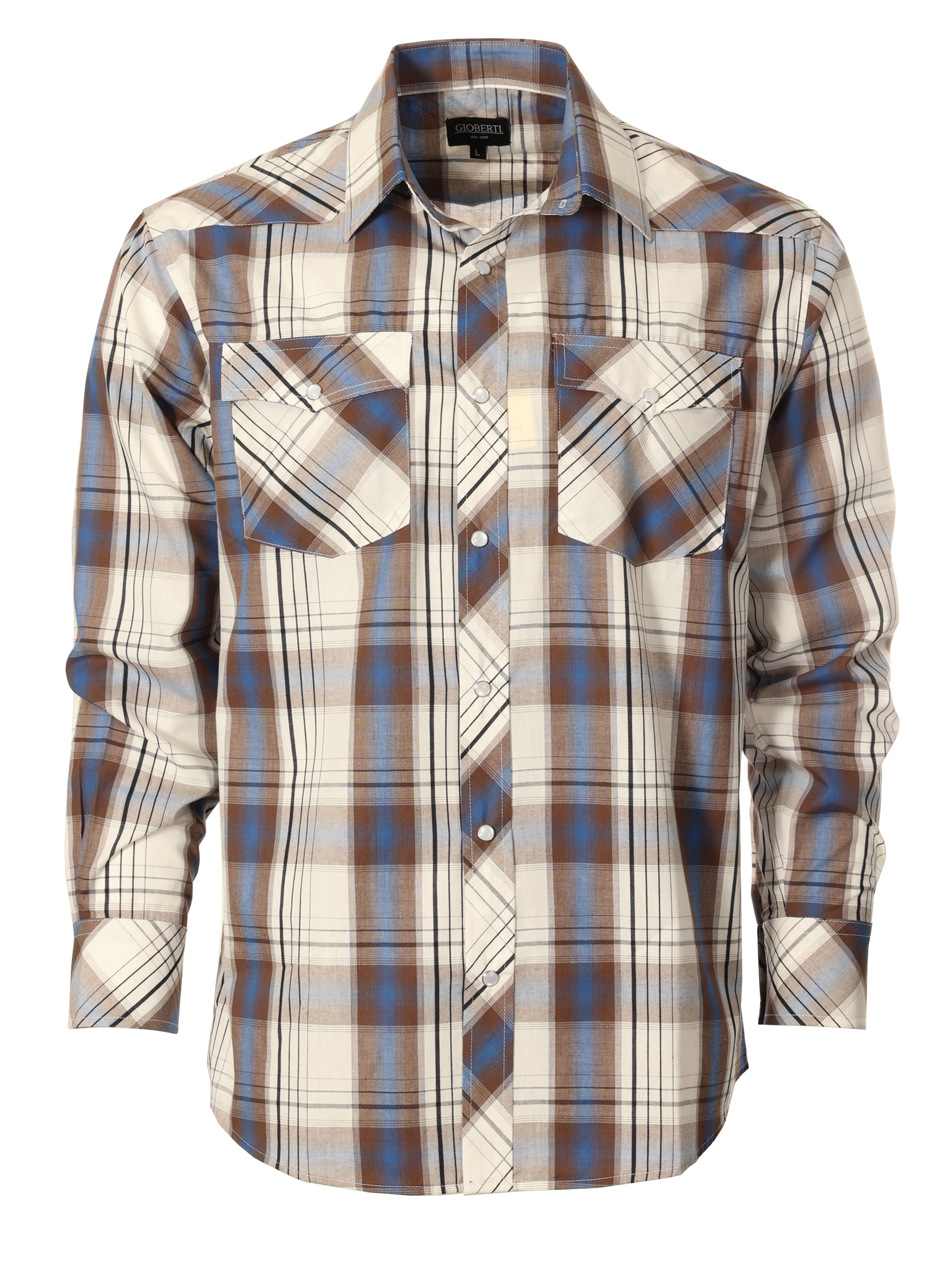 Gioberti Men's Western Plaid Long Sleeve Shirt with Pearl Snap ...