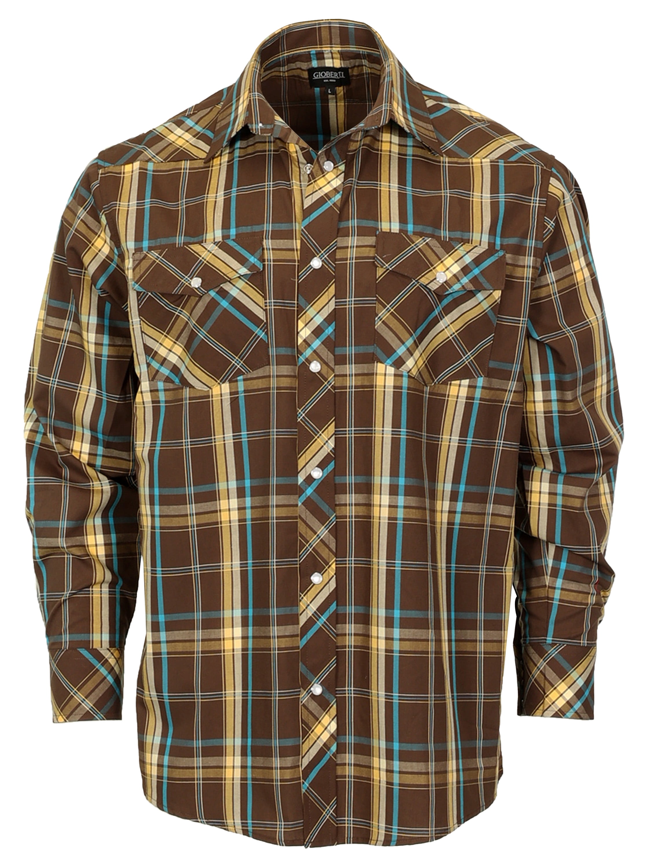Gioberti Men's Western Plaid Long Sleeve Shirt with Pearl Snap-on ...
