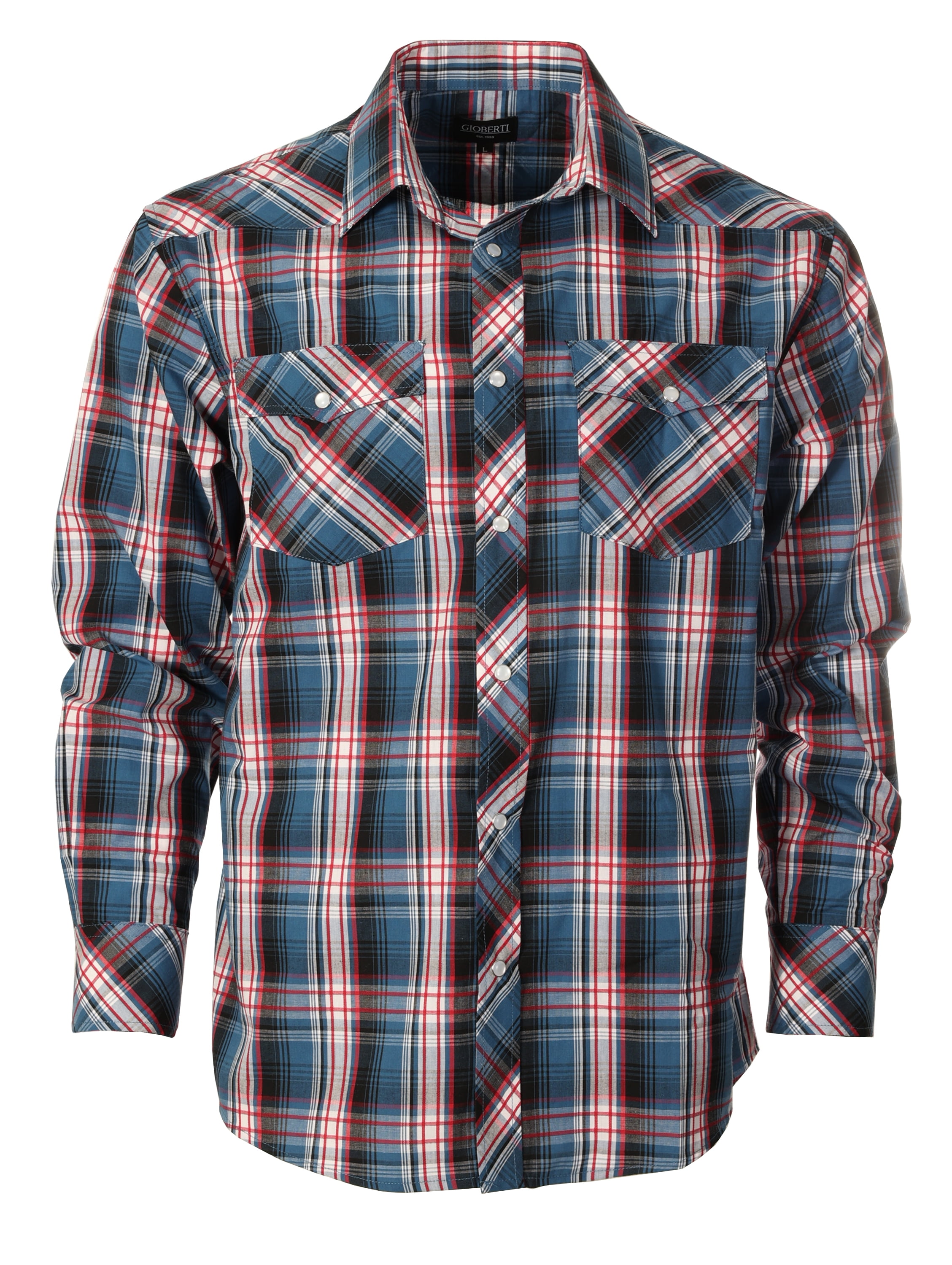 Gioberti Men's Western Plaid Long Sleeve Shirt with Pearl Snap ...