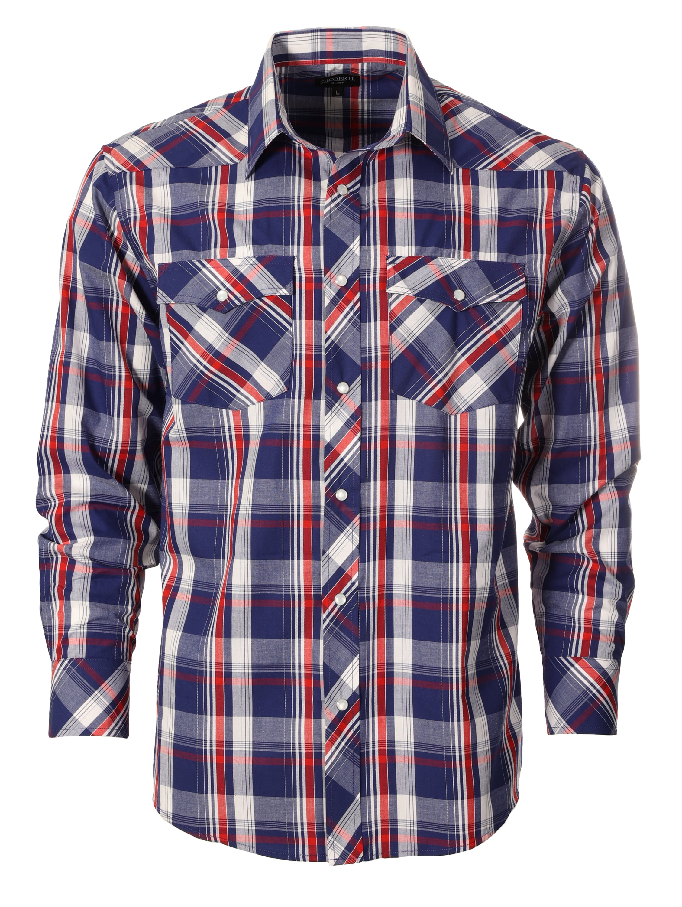Gioberti Men's Western Plaid Long Sleeve Shirt with Pearl Snap ...