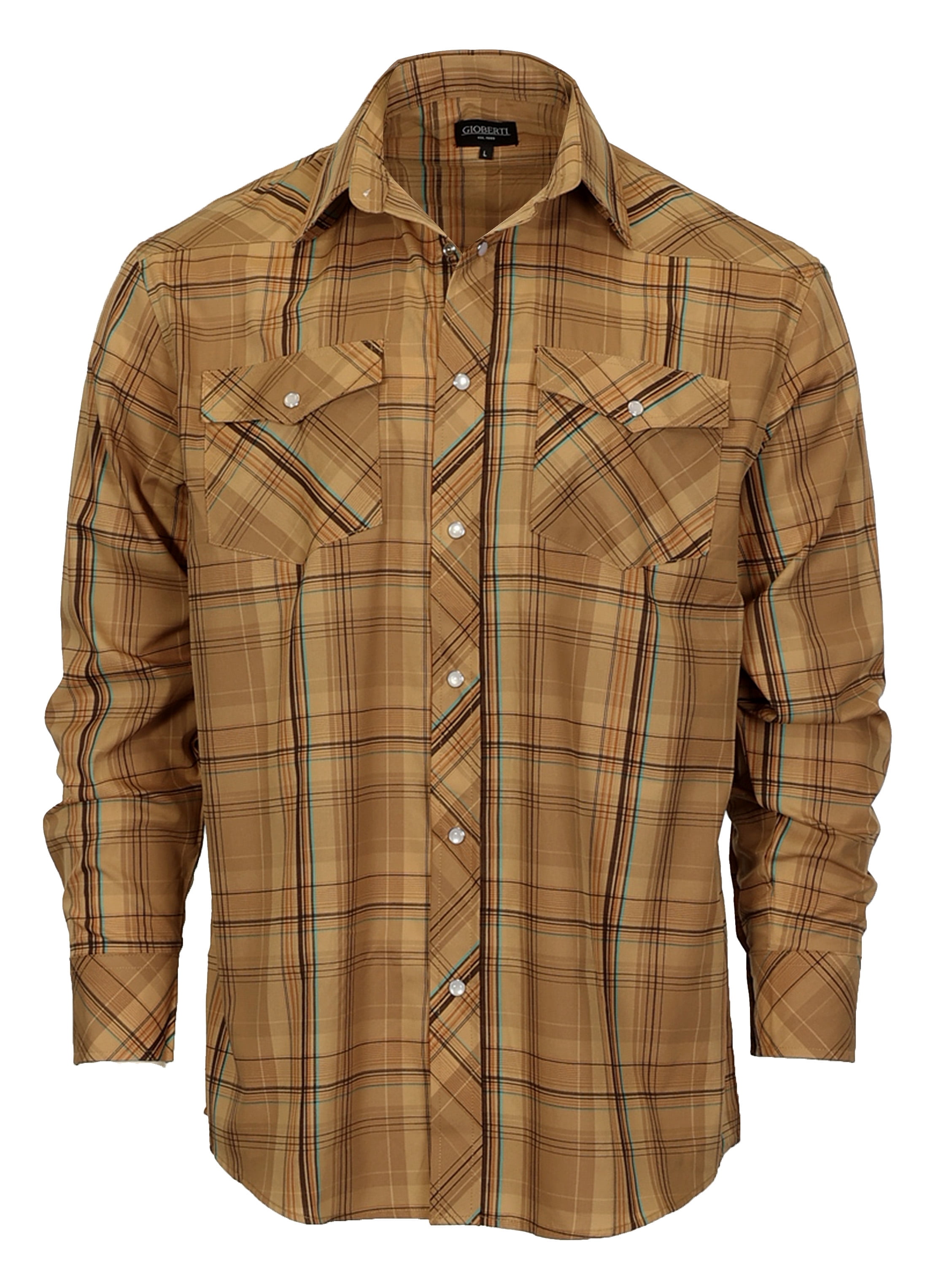 Gioberti Men's Western Plaid Long Sleeve Shirt with Pearl Snap - Walmart.com