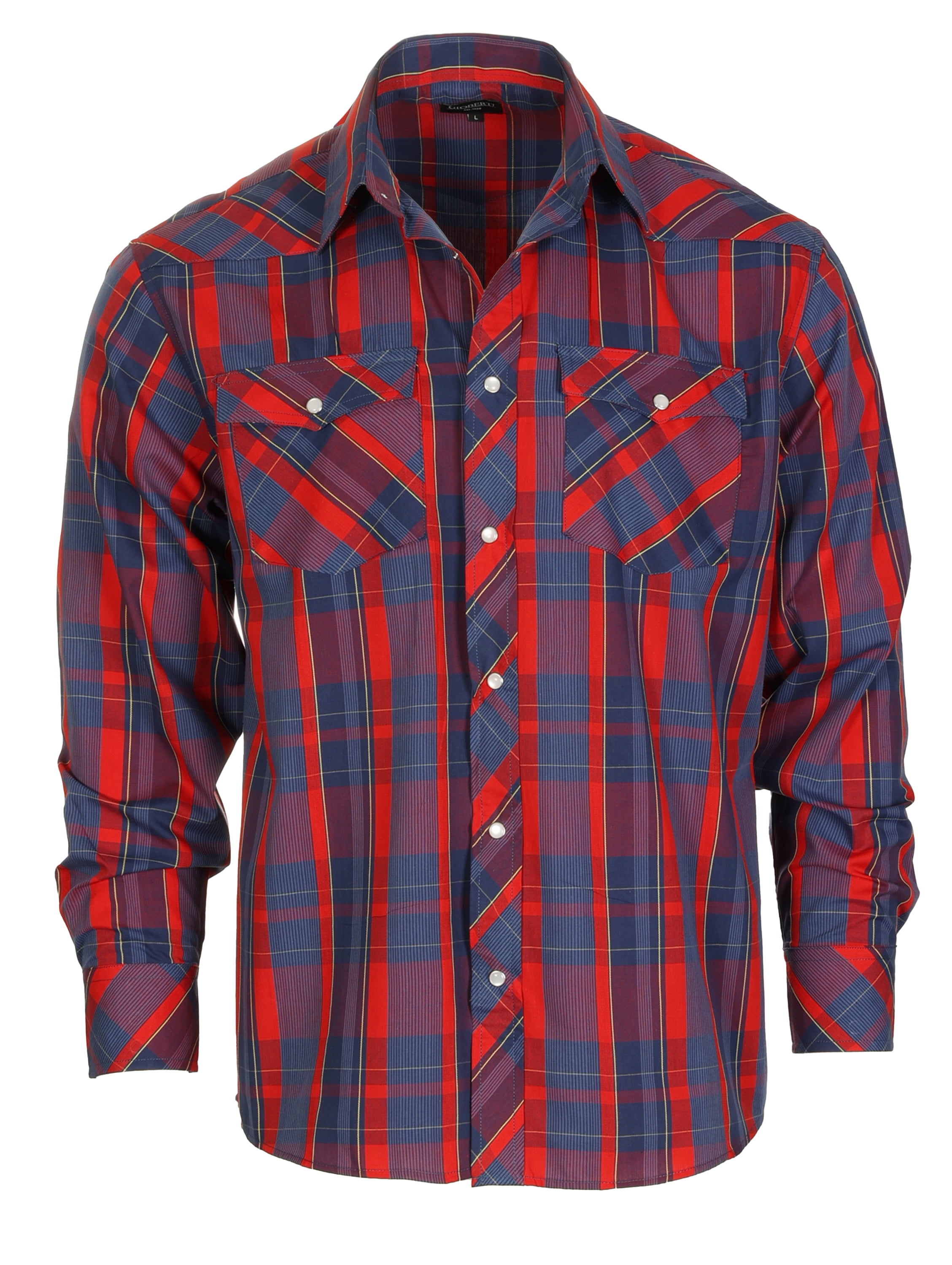 Gioberti Men's Western Plaid Long Sleeve Shirt with Pearl Snap ...