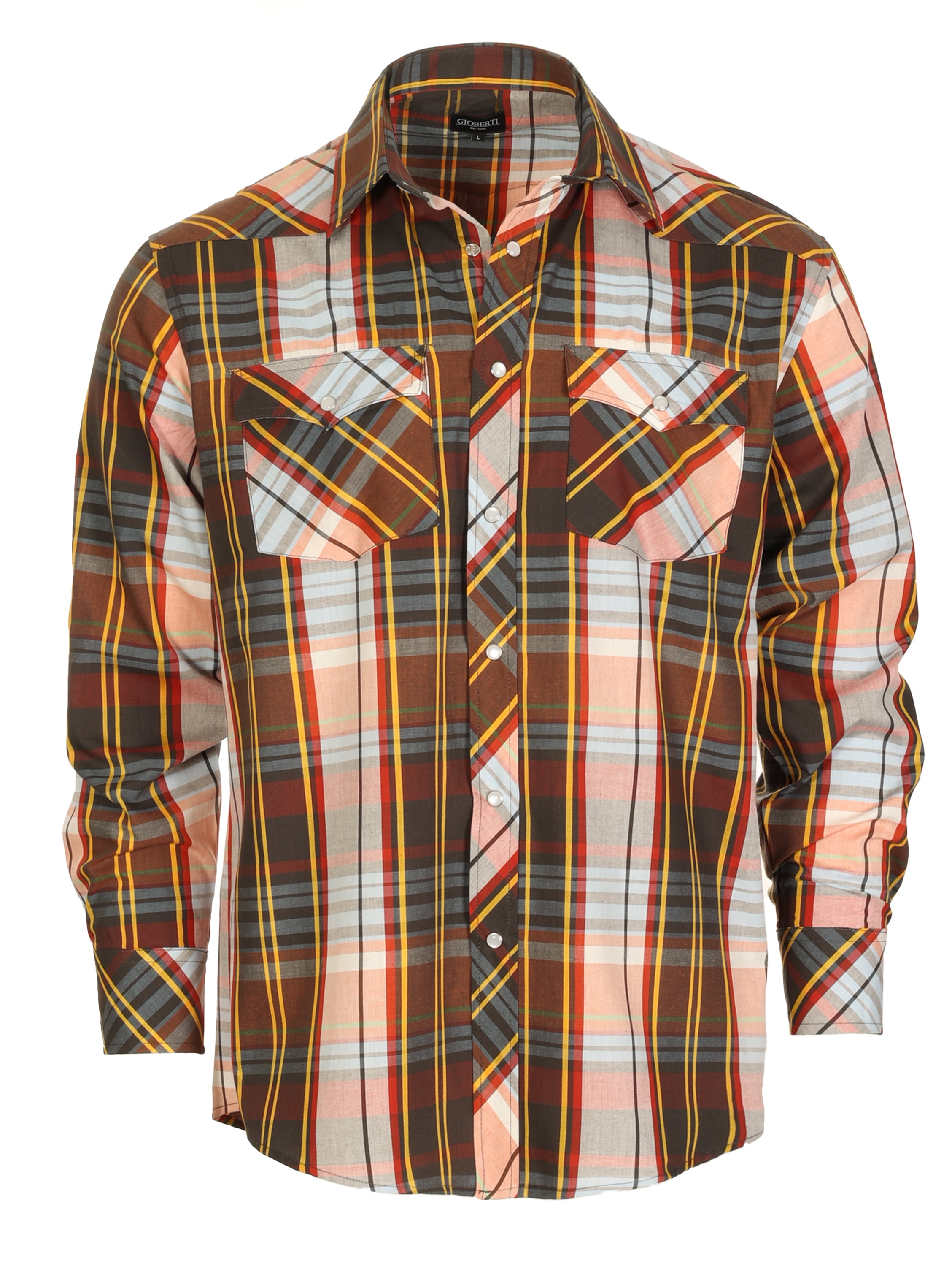 Gioberti Men's Western Plaid Long Sleeve Shirt with Pearl Snap ...