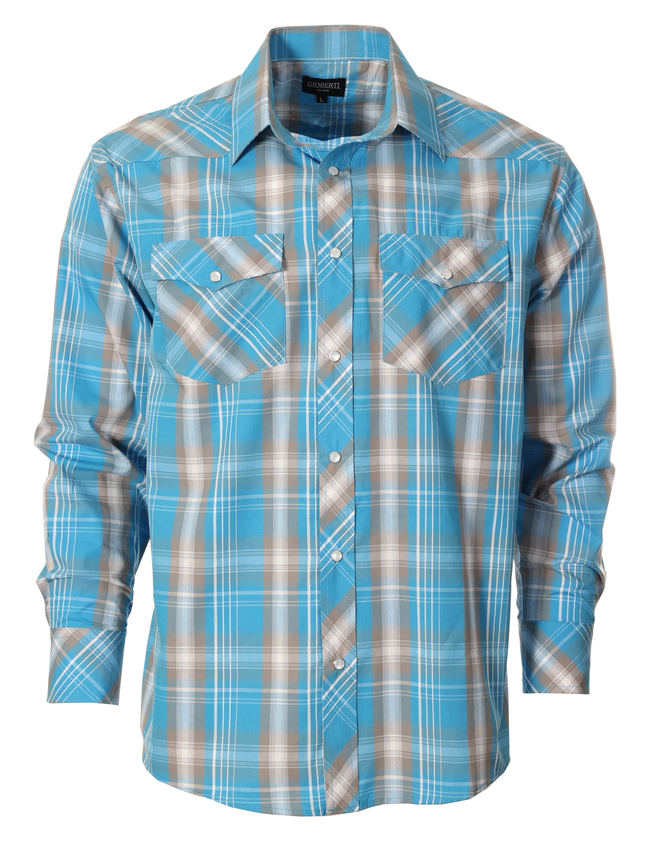 Gioberti Men's Western Plaid Long Sleeve Shirt with Pearl Snap ...