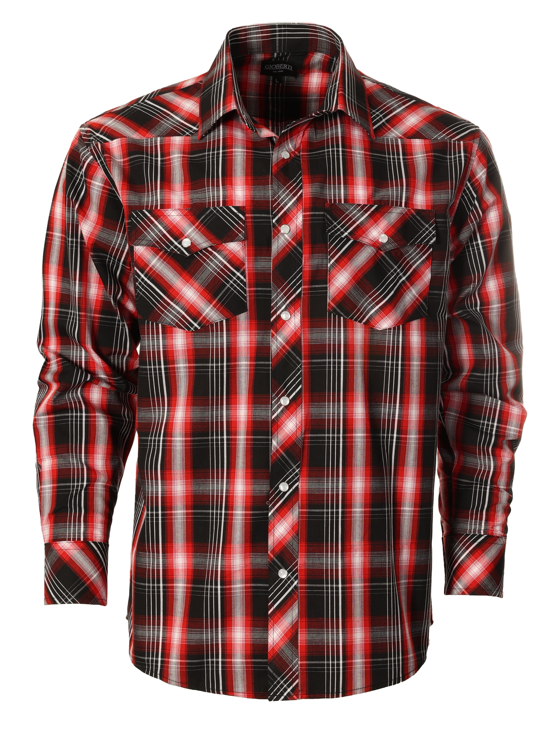 Gioberti Men's Western Plaid Long Sleeve Shirt with Pearl Snap ...