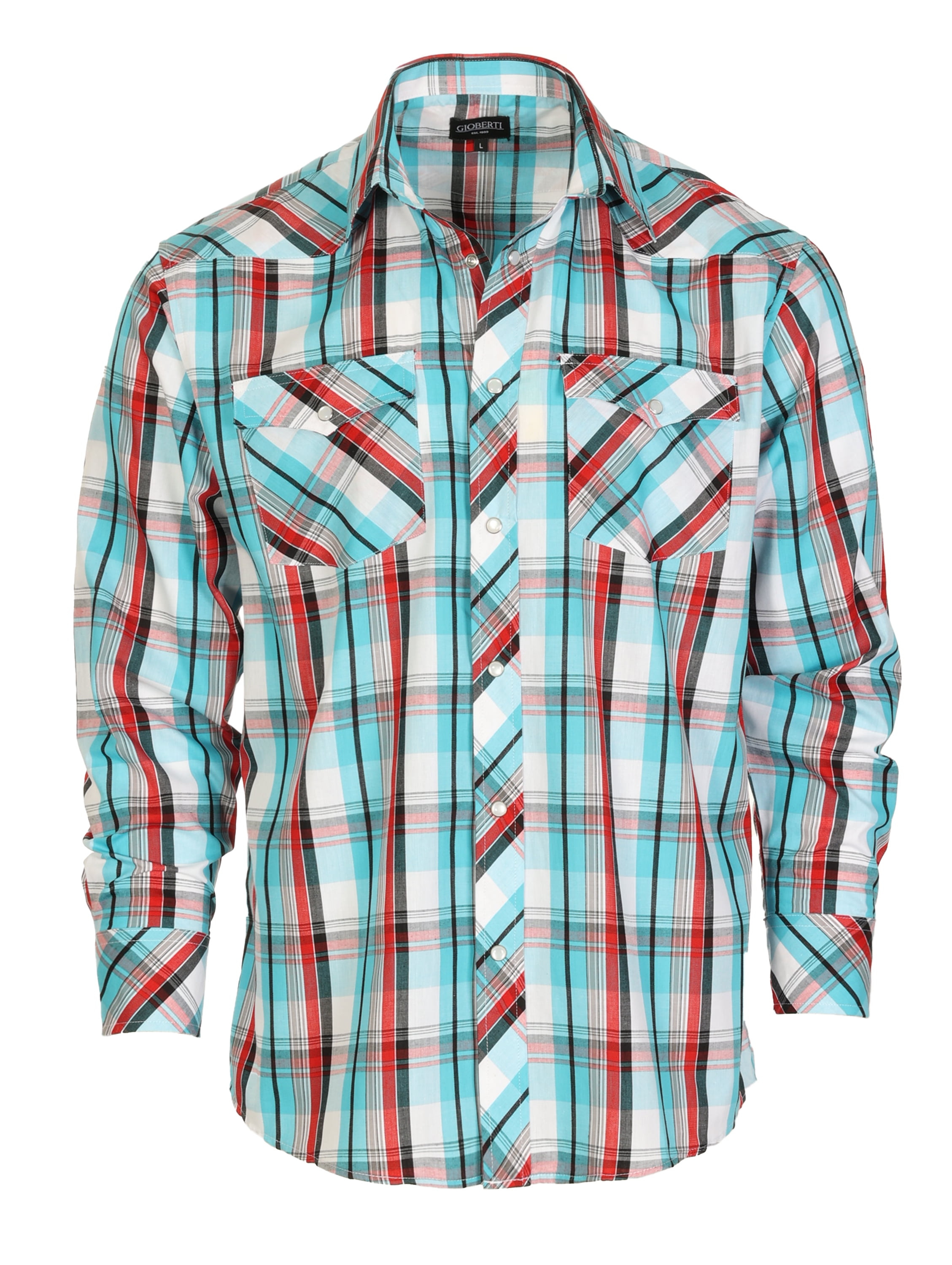 Gioberti Men's Western Plaid Long Sleeve Shirt with Pearl Snap-on ...
