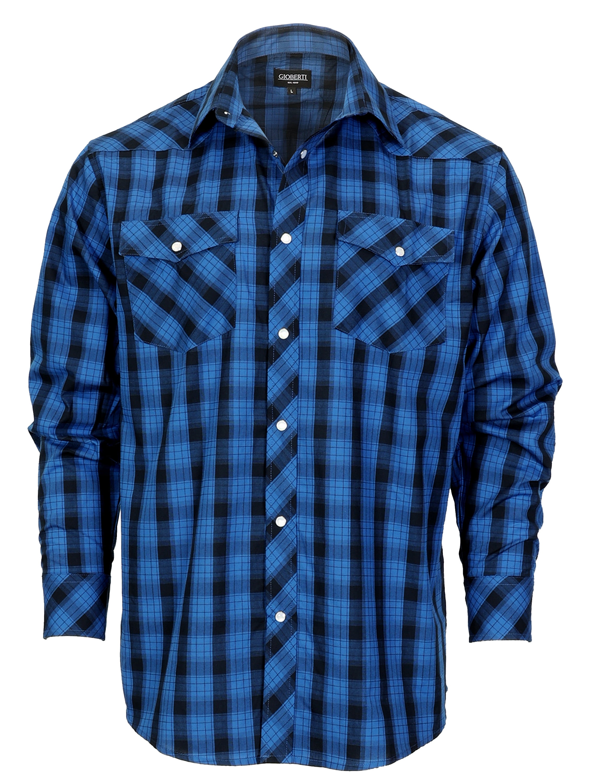 Gioberti Men's Western Plaid Long Sleeve Shirt with Pearl Snap ...