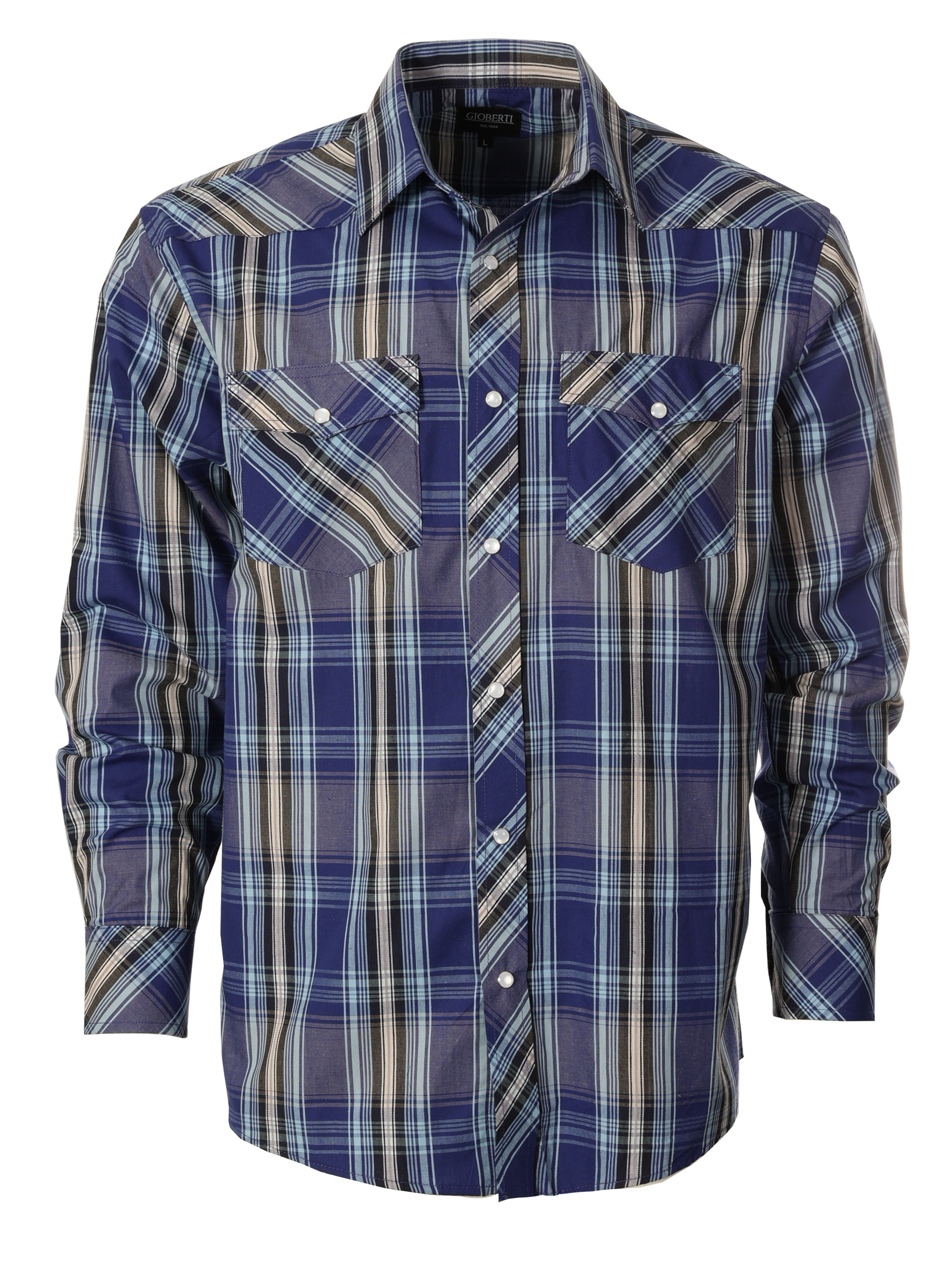 Gioberti Men's Western Plaid Long Sleeve Shirt with Pearl Snap ...