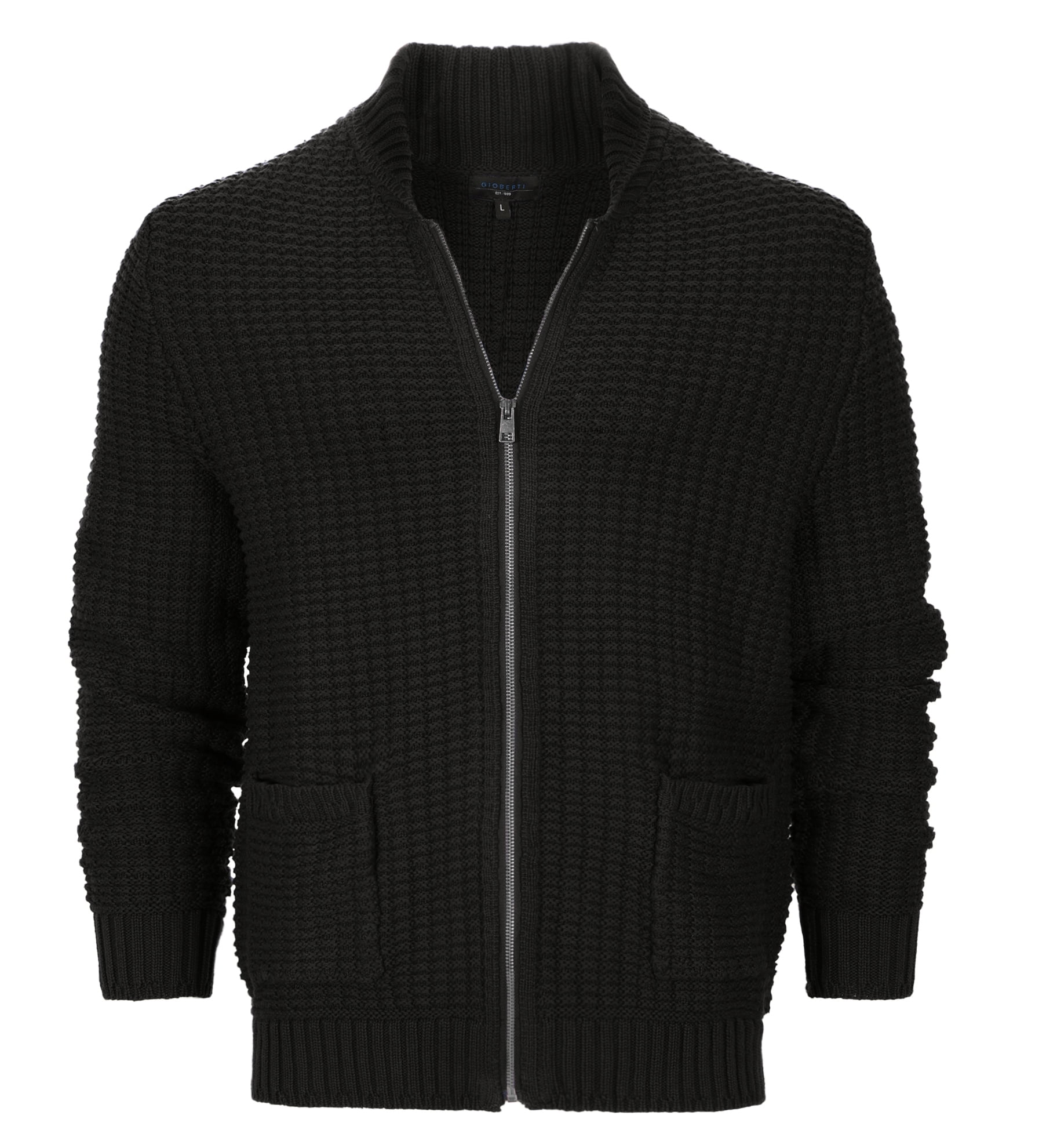 Gioberti Mens Milano Rib Knitted Full-Zip Sweater with Pockets ...