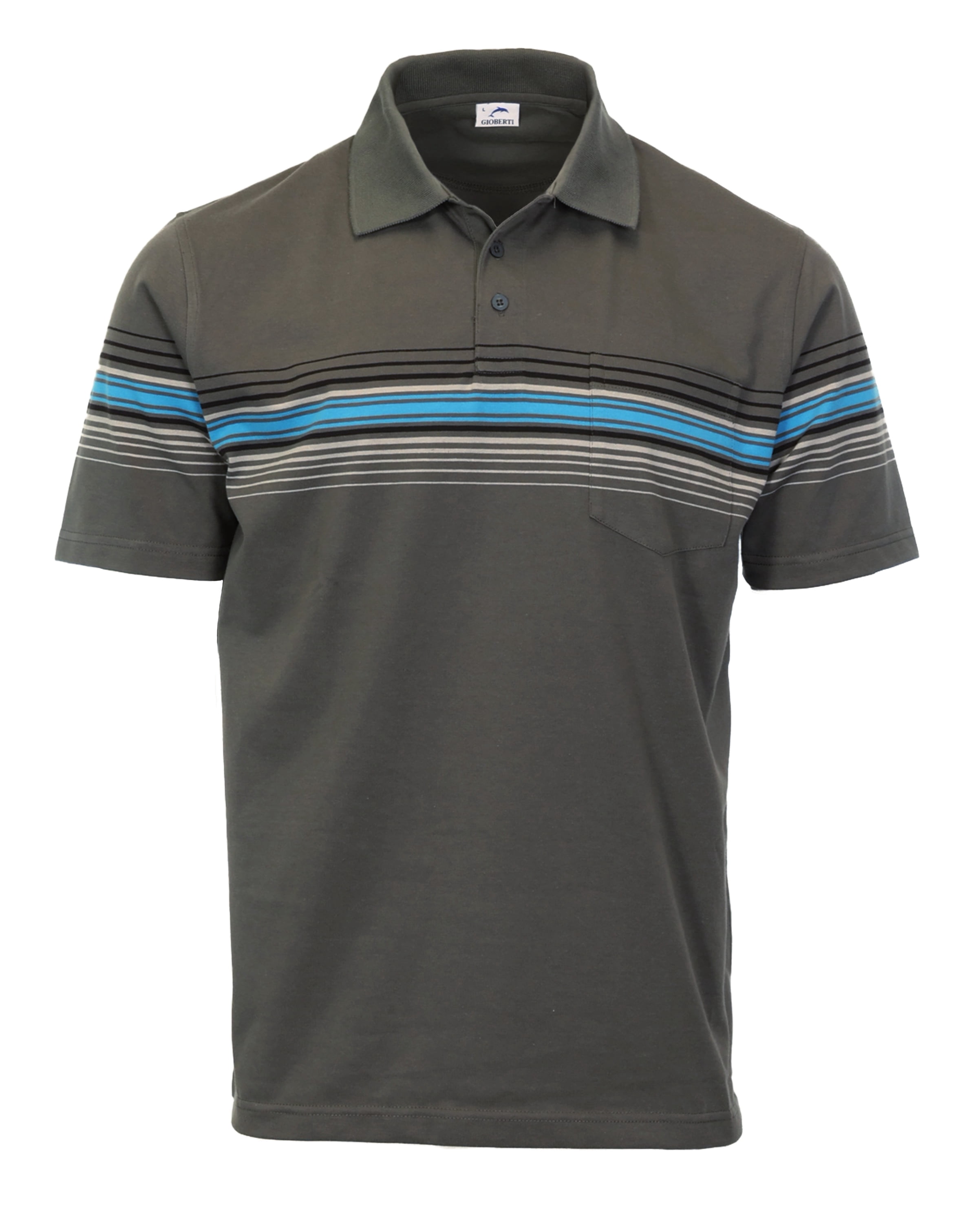 Gioberti Mens Multiple Stripe Polo Shirt with Pocket - Walmart.com