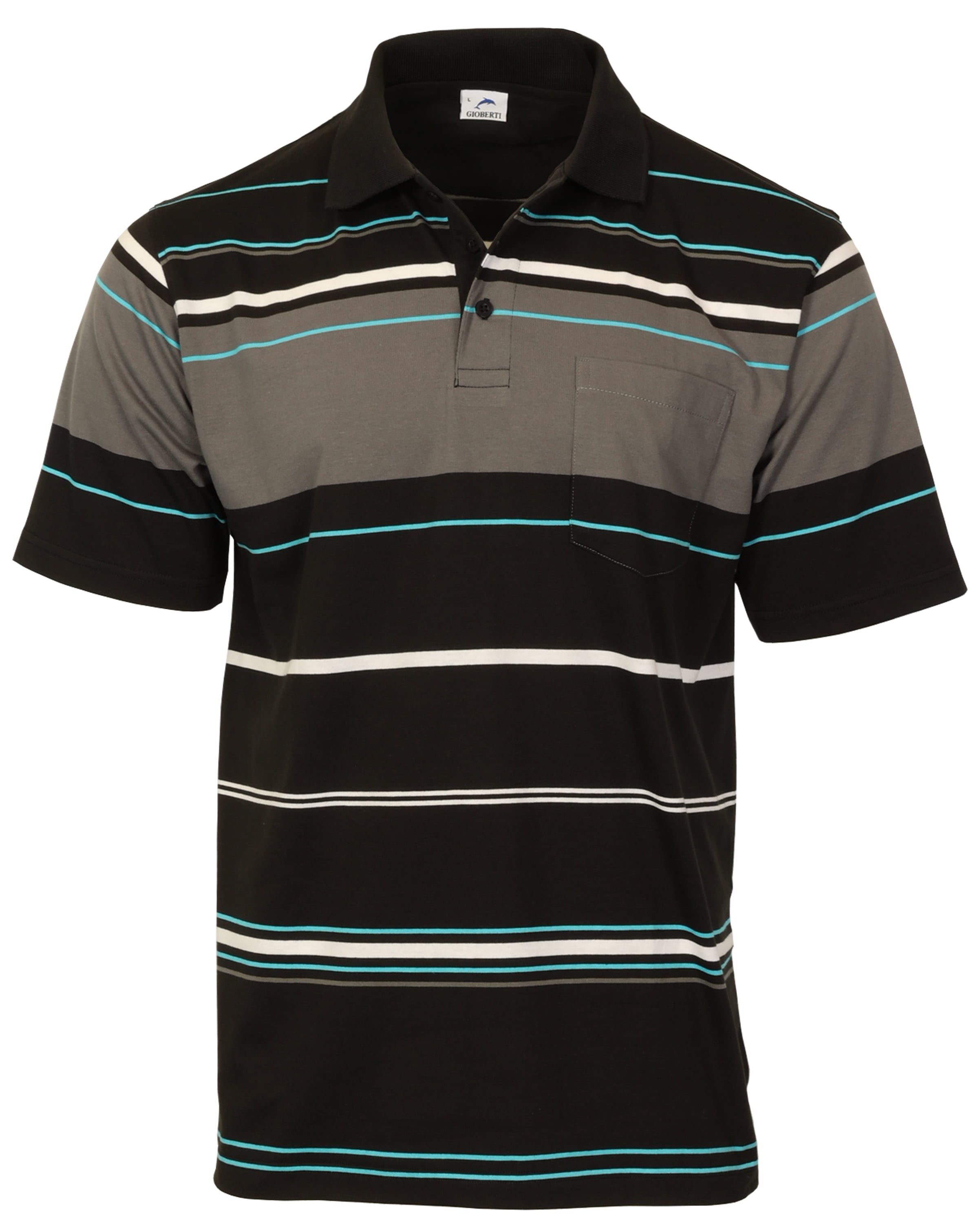 Gioberti Mens Multiple Stripe Polo Shirt With Pocket - Short Sleeve ...