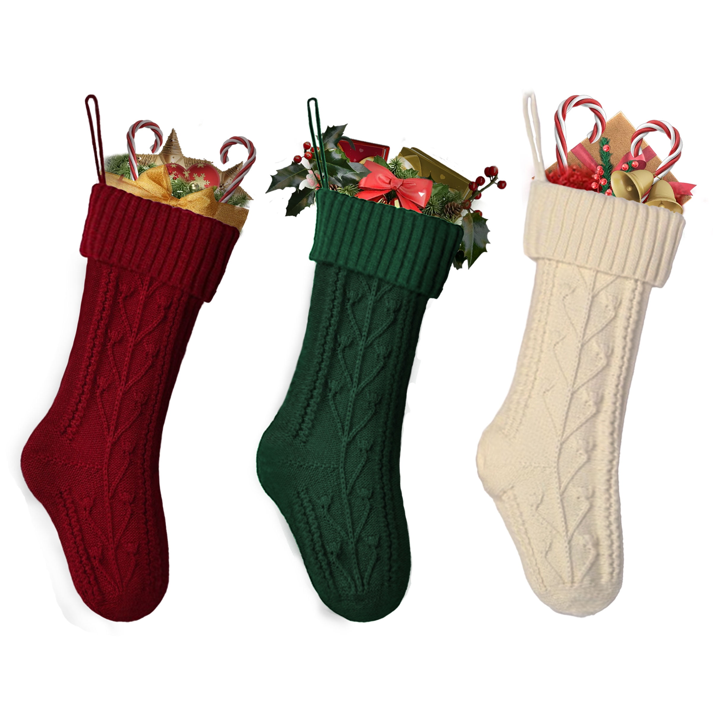Giolshon Christmas Stockings 3 Pack Large Size Cable Knitted Xmas ...