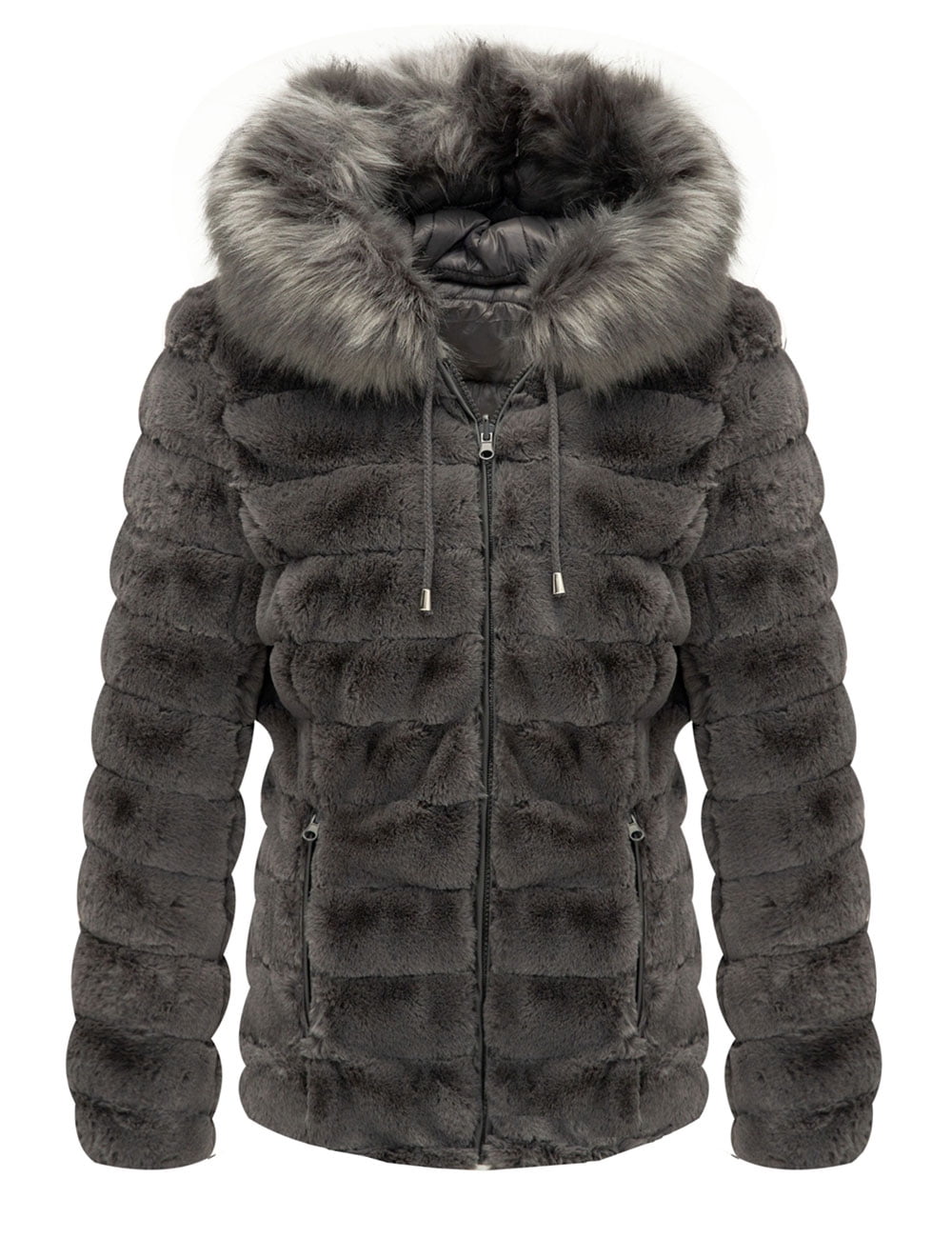 Giolshon Women's Double Sided Faux Fur Jacket with Fur Collar, The ...