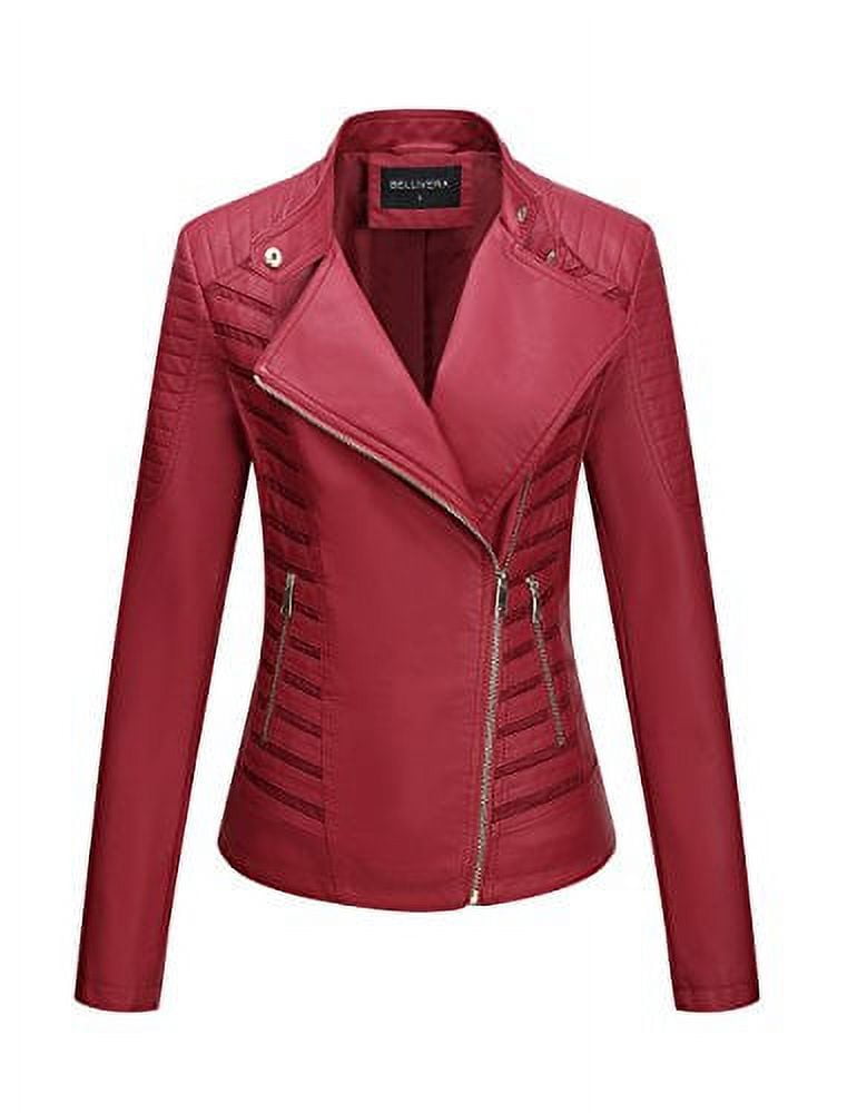 Giolshon Women's Faux Leather Jacket Short Slim Moto Coat Long Sleeve ...