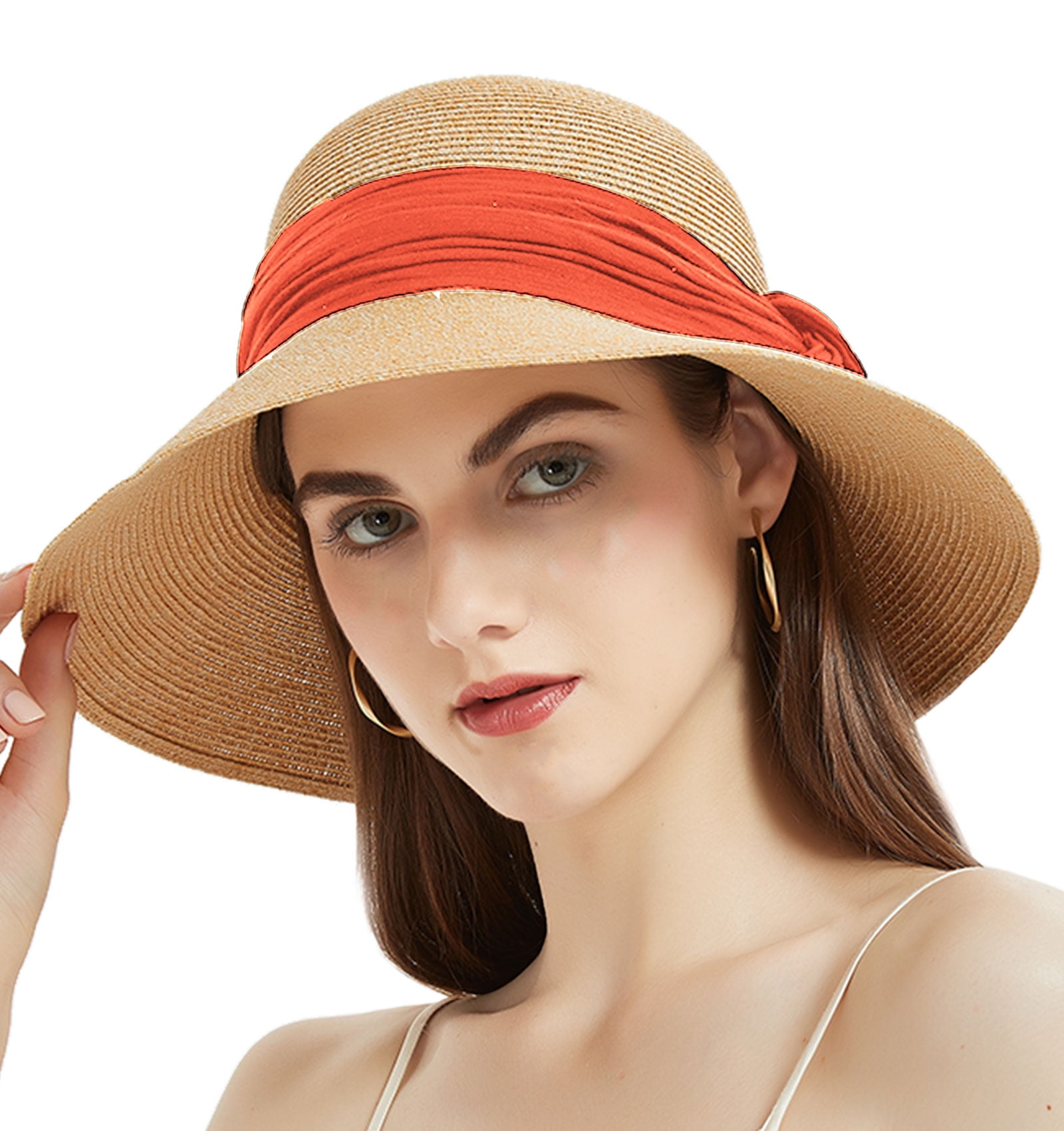 Giolshon Women's Summer Hat Sun Straw Hat Wide Brim Foldable Floppy ...