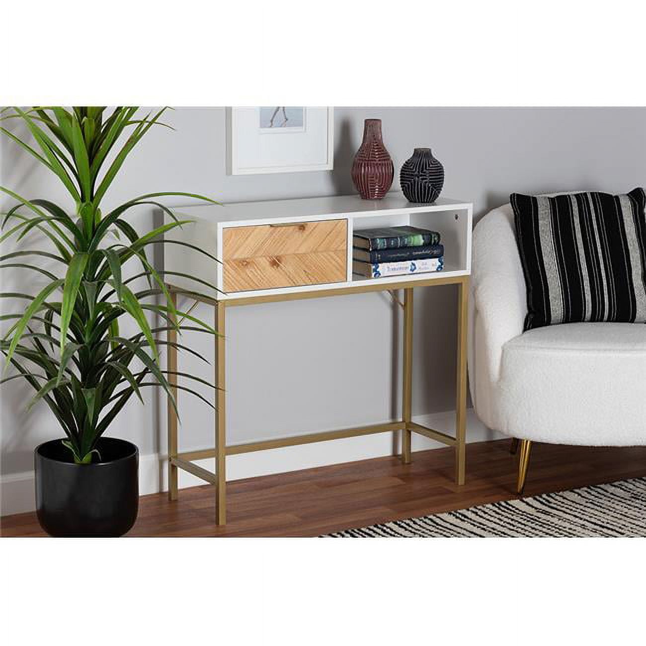 Giona Modern & Contemporary Two Tone Wood & Metal Finished 1 Drawer ...