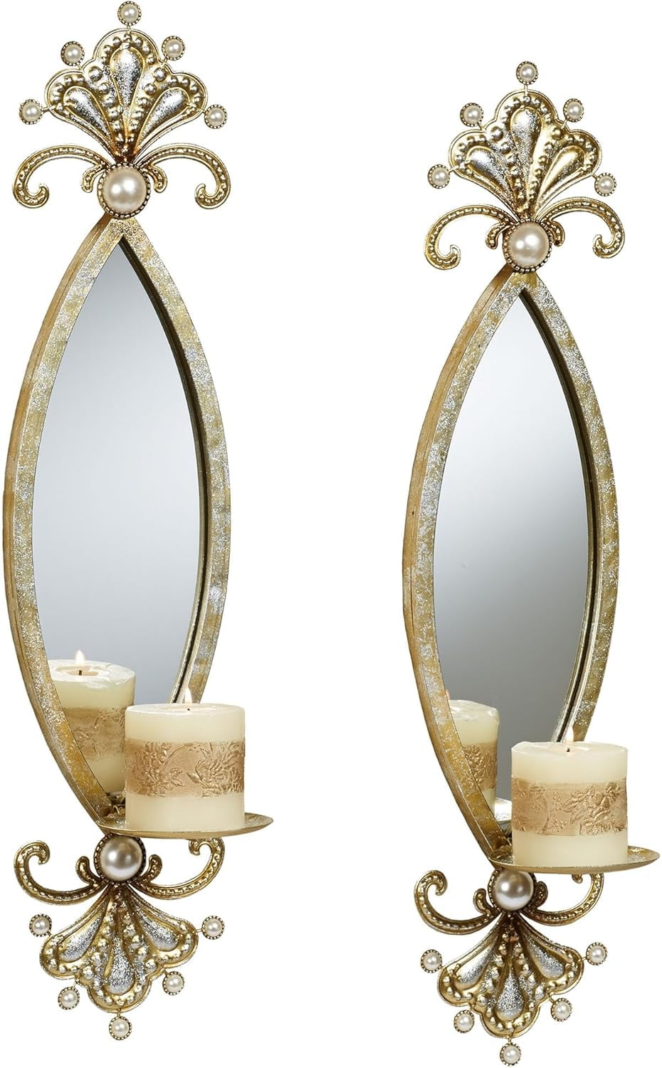Giorgianna Candle Wall Sconce Set | Silver and Champagne Pearl Mirrored ...