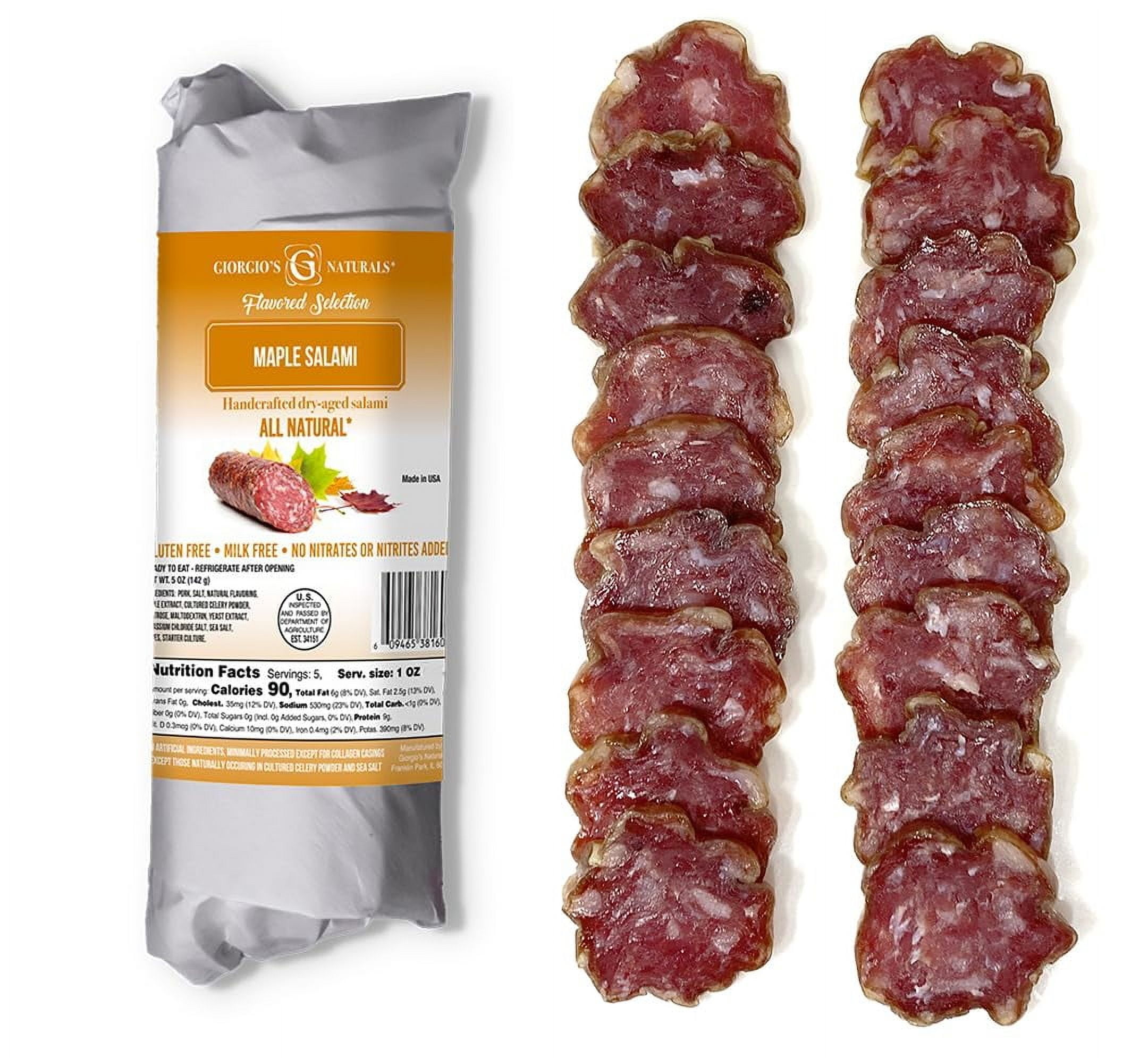 Giorgio's Naturals - MAPLE SALAMI - Pork Salami, Italian Dry Salami Chub Deli Lunch Meat, 5 oz ...