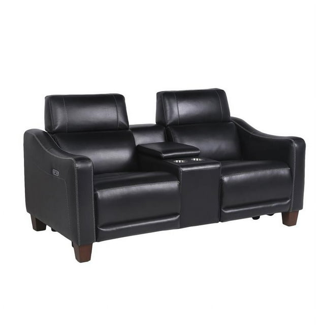Giorno Power Console Loveseat - Black Leather - Walmart.com
