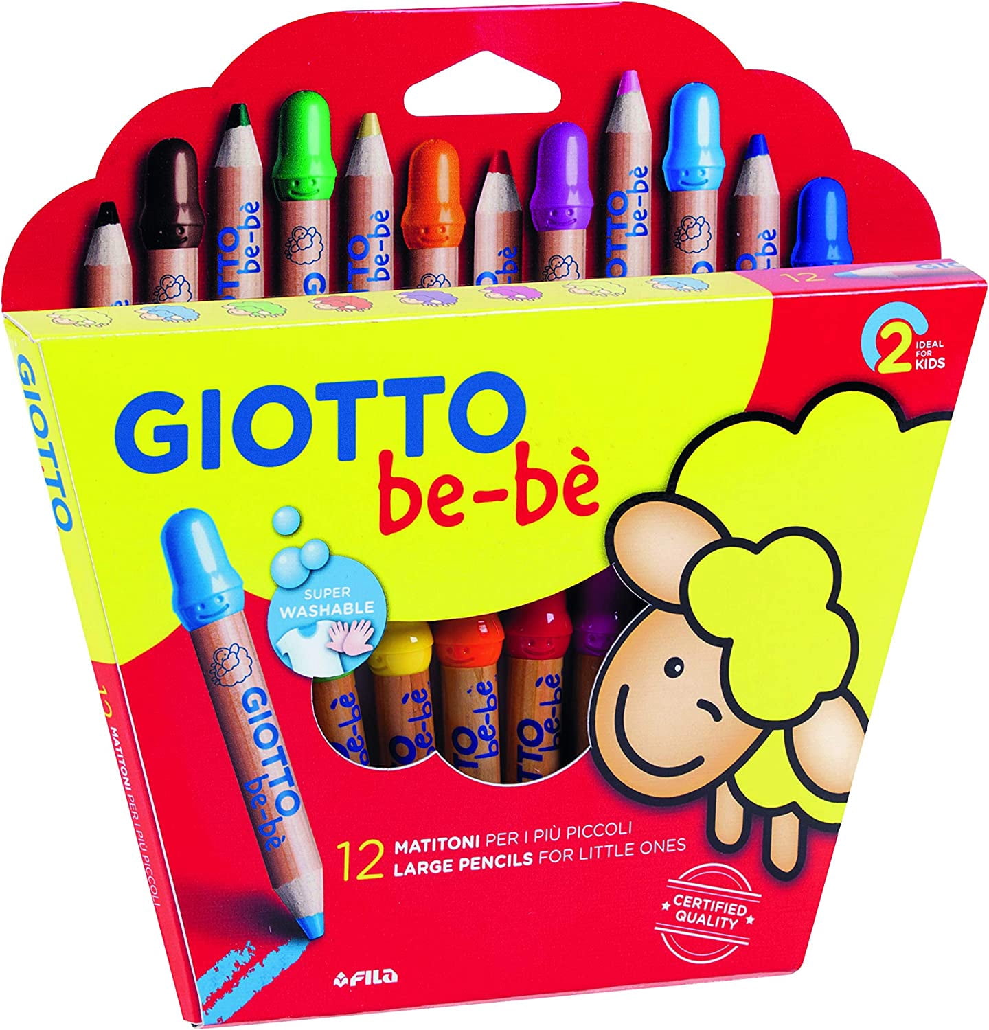 Giotto Be Be Super Large Giant Colored Pencils - Pack of 12 with Large ...