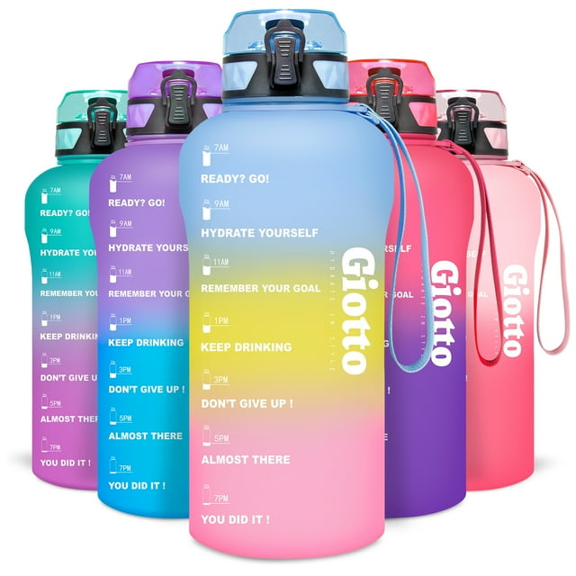 Giotto Large Half Gallon Motivational Water Bottle with Time Marker & Removable Strainer, 64 fl ...