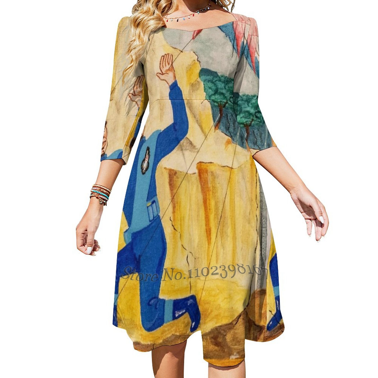 Giotto Meets Square Neck Dress Sweet Summer Dress Women Elegant Halter ...