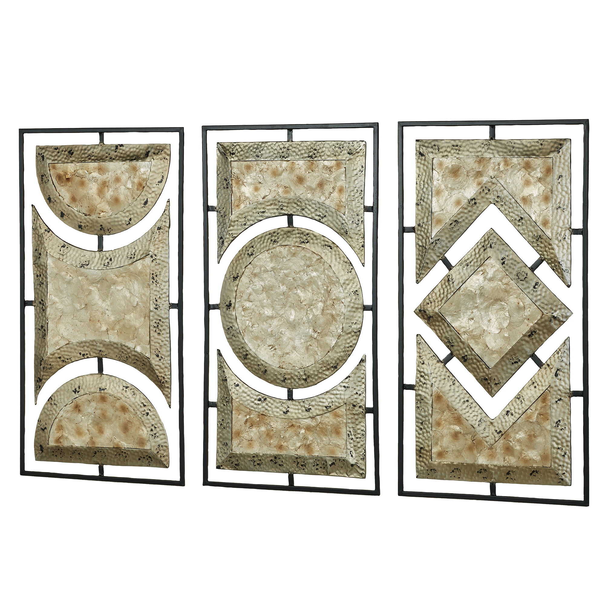Giovanni Cream Capiz Shell Metal Wall Art Sculpture Set of Three ...