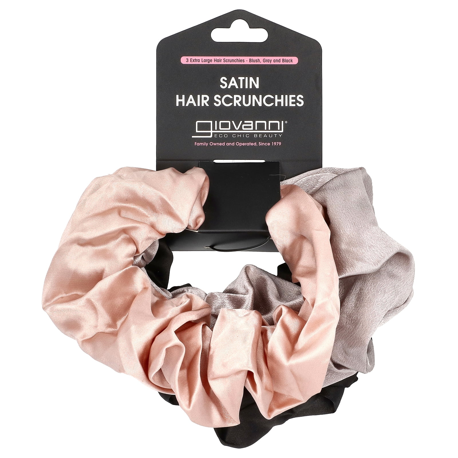 Giovanni Satin Hair Scrunches, Extra Large, Blush, Gray and Black, 3 ...