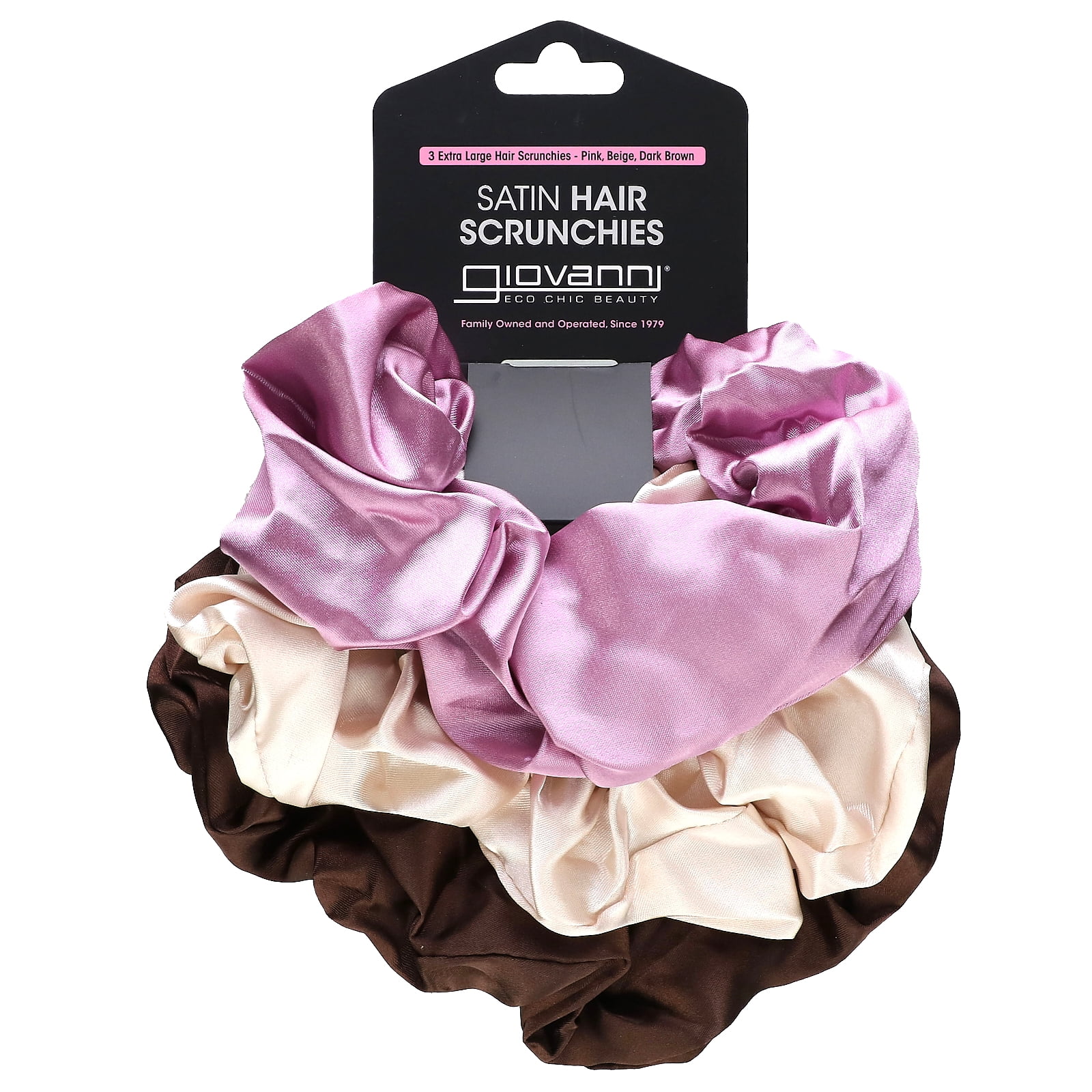 Giovanni Satin Hair Scrunchies, Extra Large, Pink, Beige, Dark Brown, 3 ...