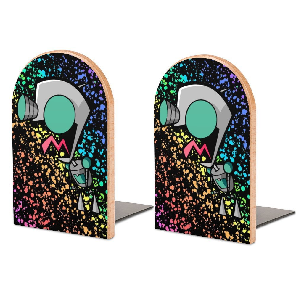 Gir Mouth Invader Zim Bookends Wood Book Divider Decor Shelves Non-Skid ...