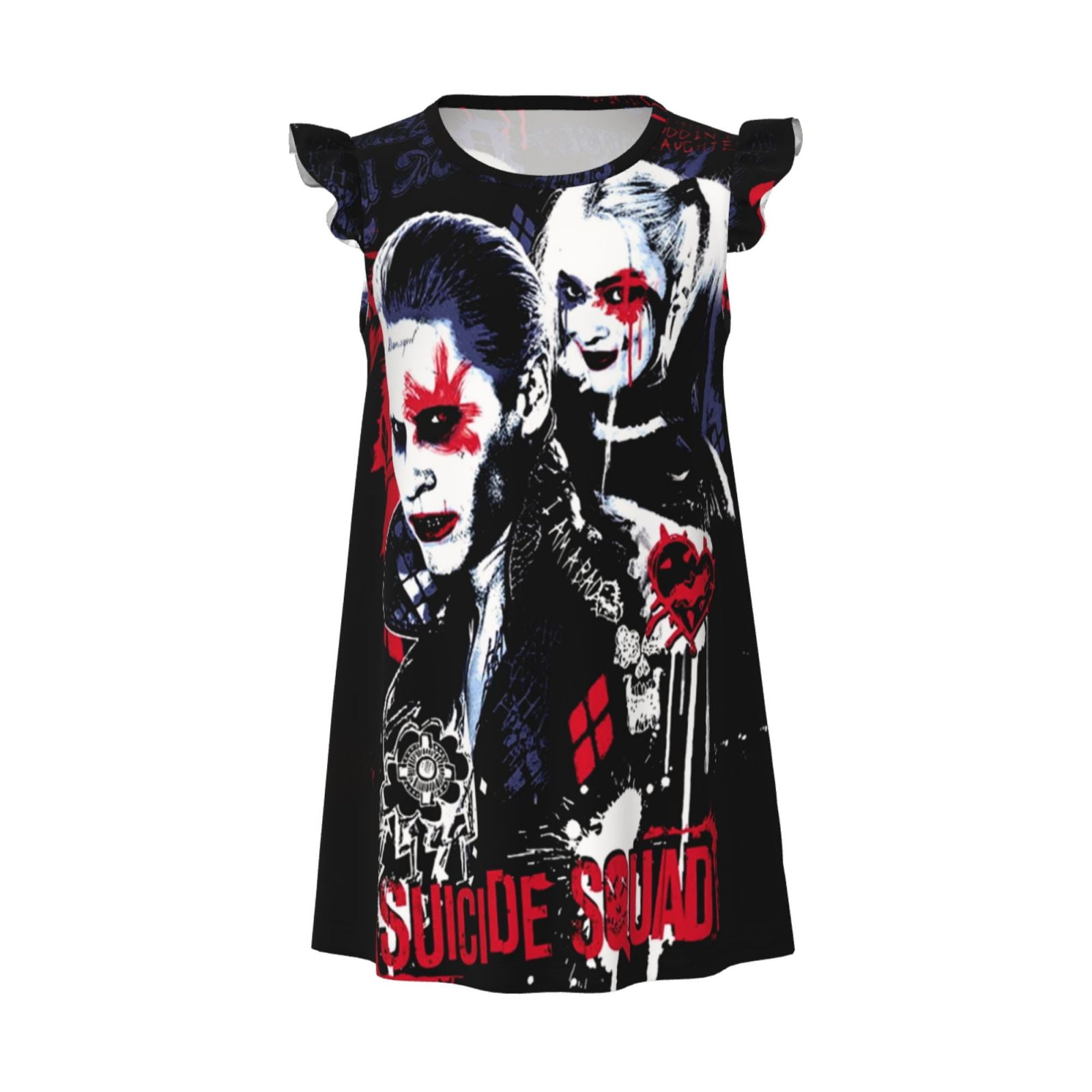 Gir-ls Joker Harley Qu-in Graphic Flutter Sleeve Soft Fabric Casual ...