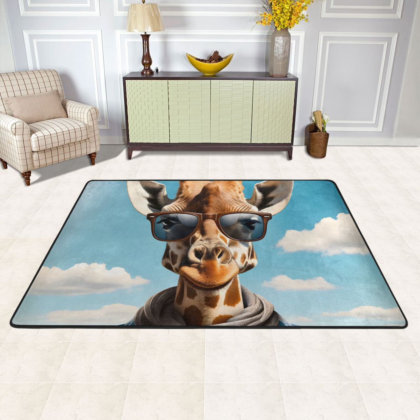Giraffa Sunglasses Clouds Area Rug Washable 72 x 48 Floor Carpet Mat ...