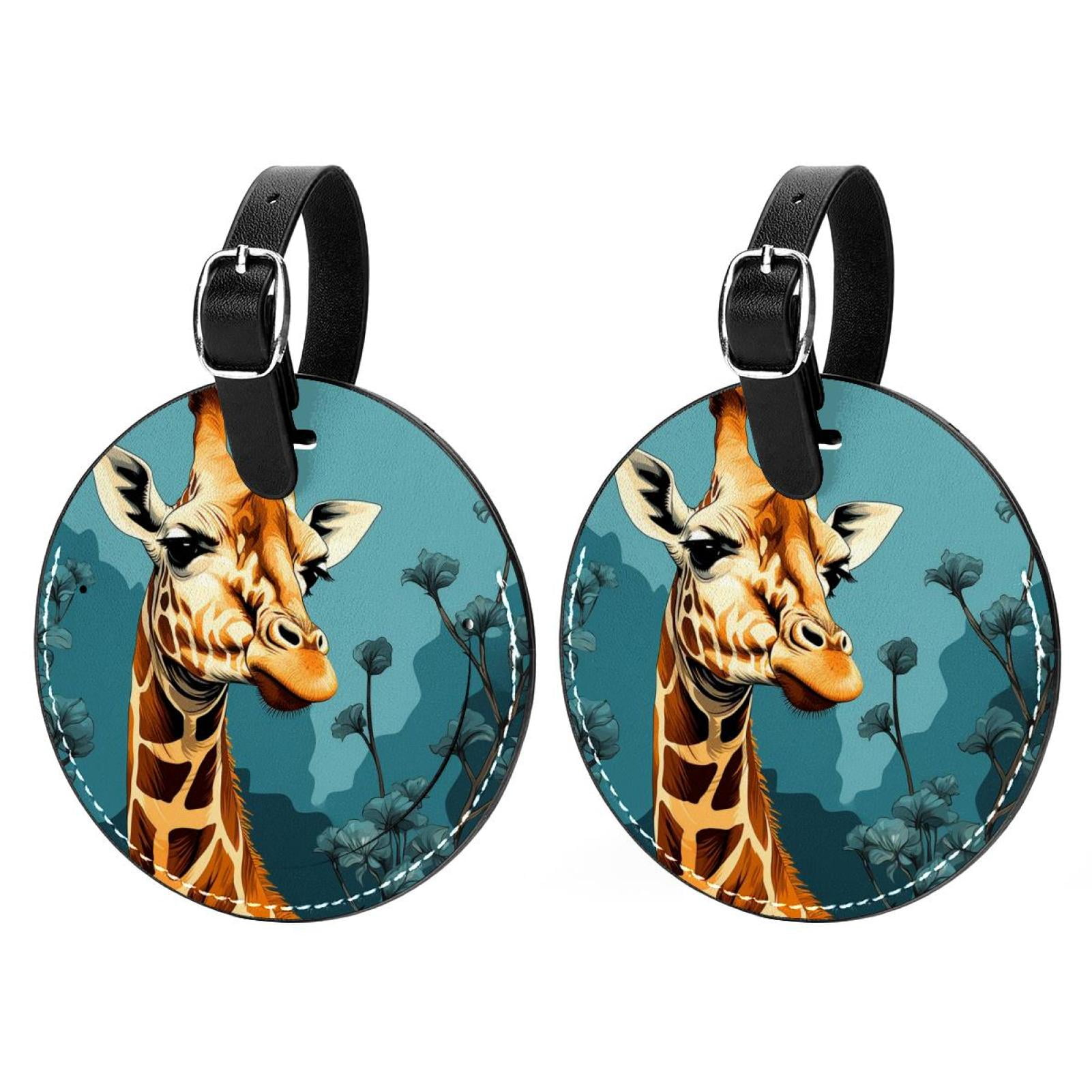 Giraffe 2Pcs PU Leather Round Luggage Tags with Privacy Cover and Name ...