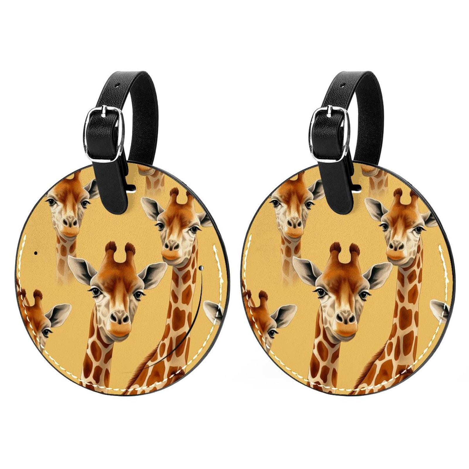 Giraffe 2Pcs PU Leather Round Luggage Tags with Privacy Cover and Name ...